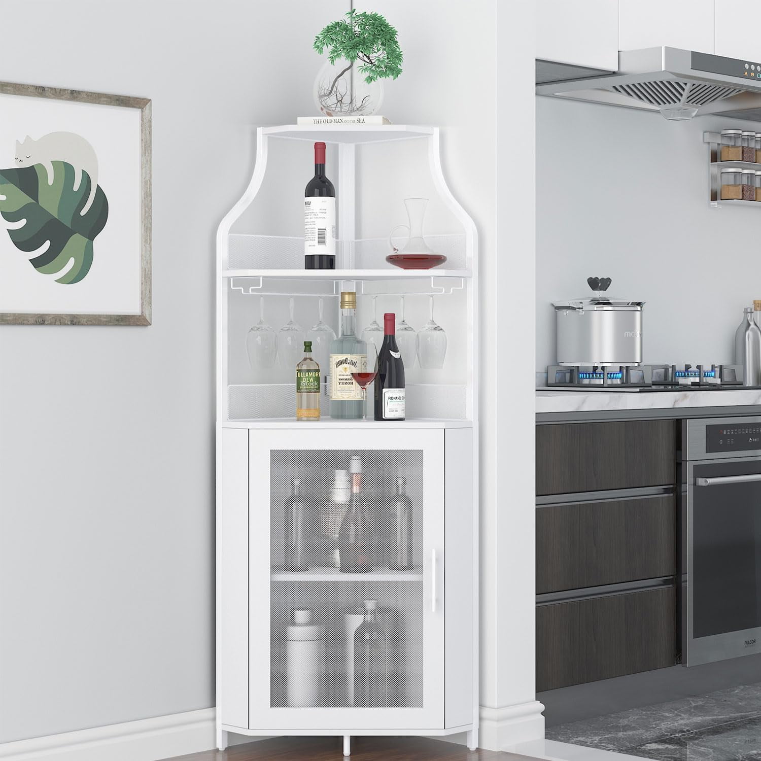 GAOMON Corner Wine Bar Cabinet with Large Storage Space and Removable ...