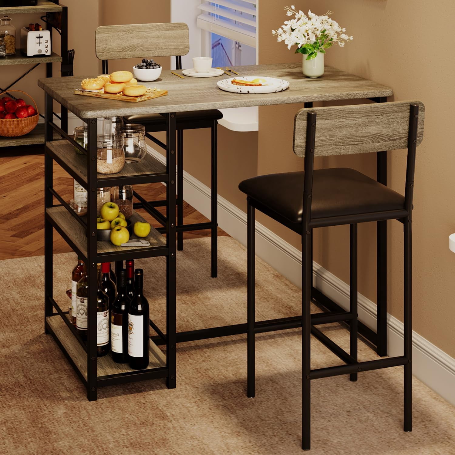 GAOMON Dining Table Set for 2, Kitchen Table and Chairs for 2 with ...