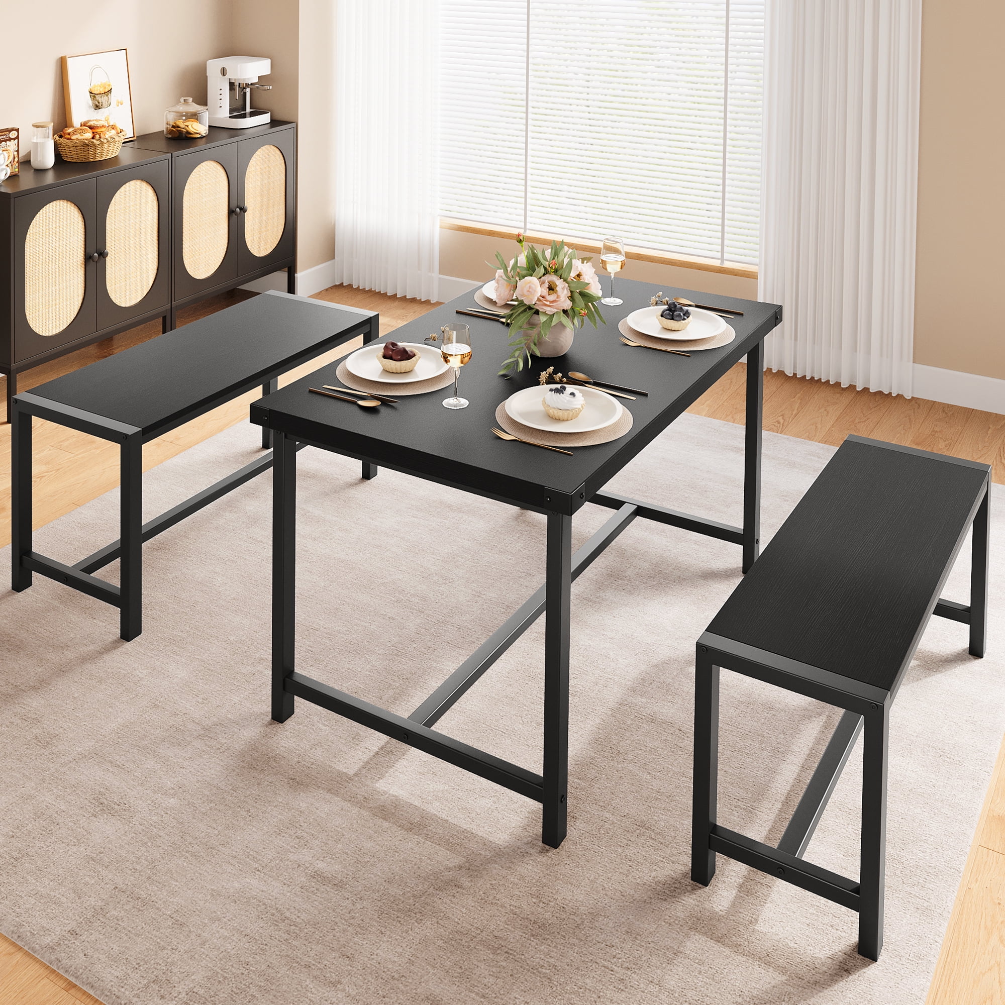 GAOMON Dining Table Set for 4, Kitchen Table with Benches, Rectangular ...