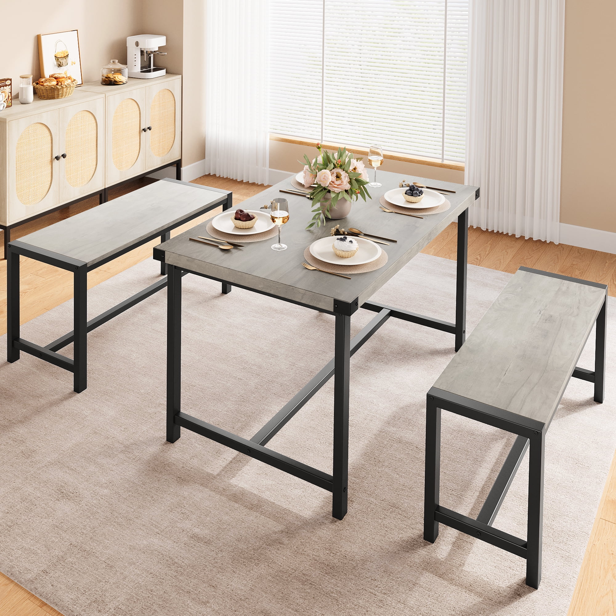 GAOMON Dining Table Set for 4, Kitchen Table with Benches, Rectangular ...
