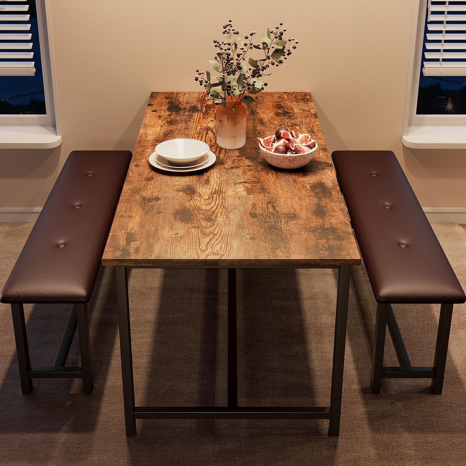 GAOMON Dining Table Set for 4, Kitchen Table with Benches, Rectangular ...