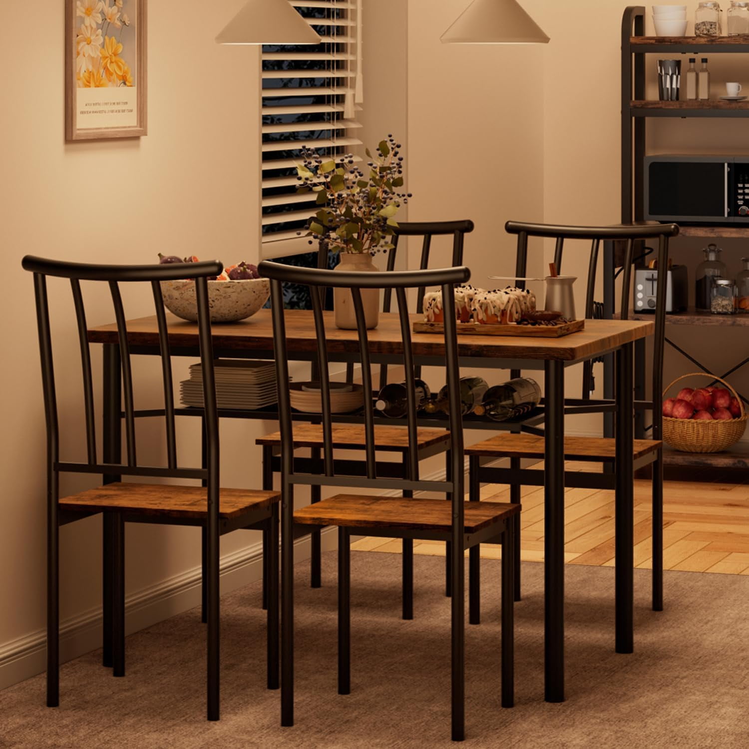 GAOMON Dining Table Set for 4, Kitchen Table and Chairs for 4 with Wine ...