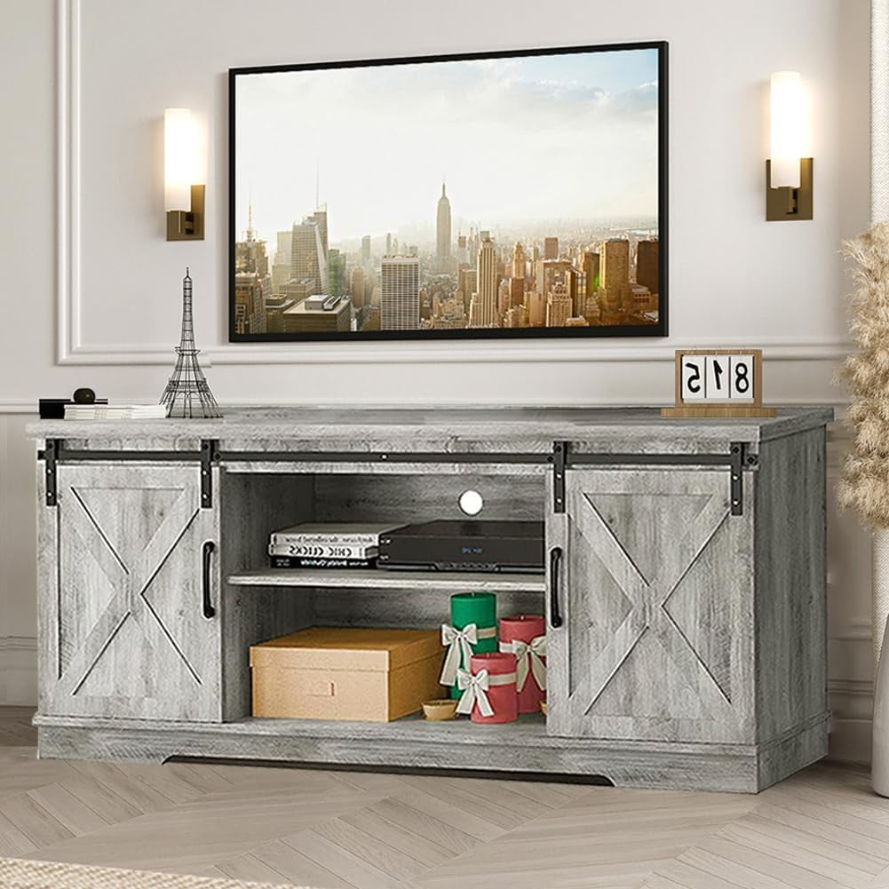 GAOMON Farmhouse TV Stand for 65 Inch TV, Rustic Gray Entertainment ...