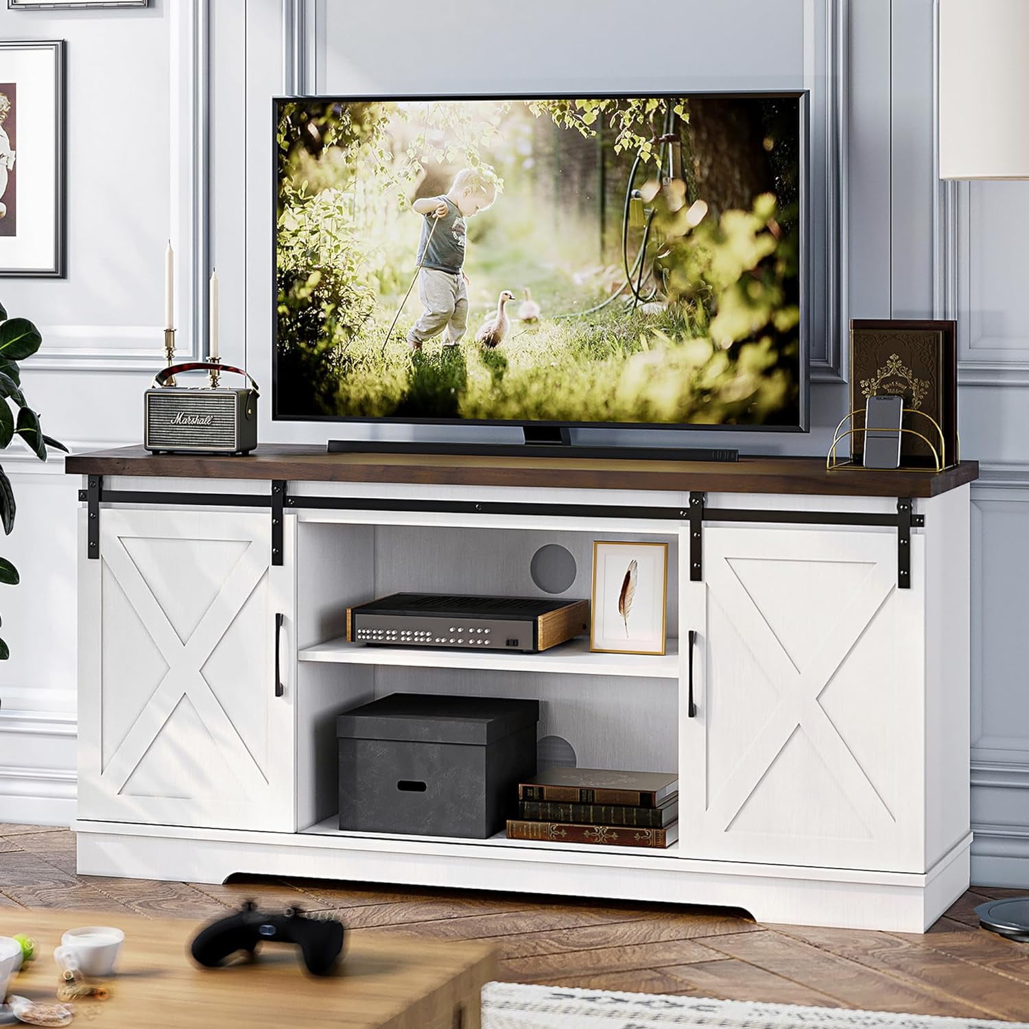 GAOMON Farmhouse TV Stand for 65 Inch TV, White Entertainment Center ...