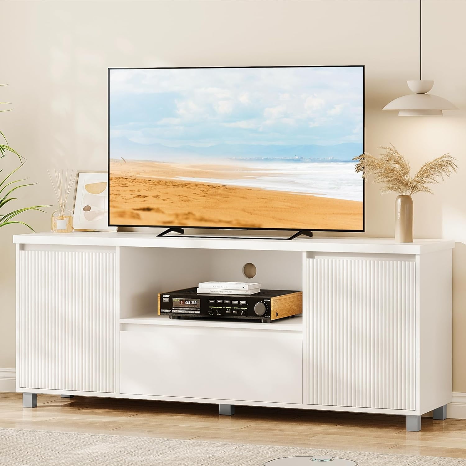 GAOMON Fluted TV Stand for 65 Inch TV - Modern Entertainment Center ...
