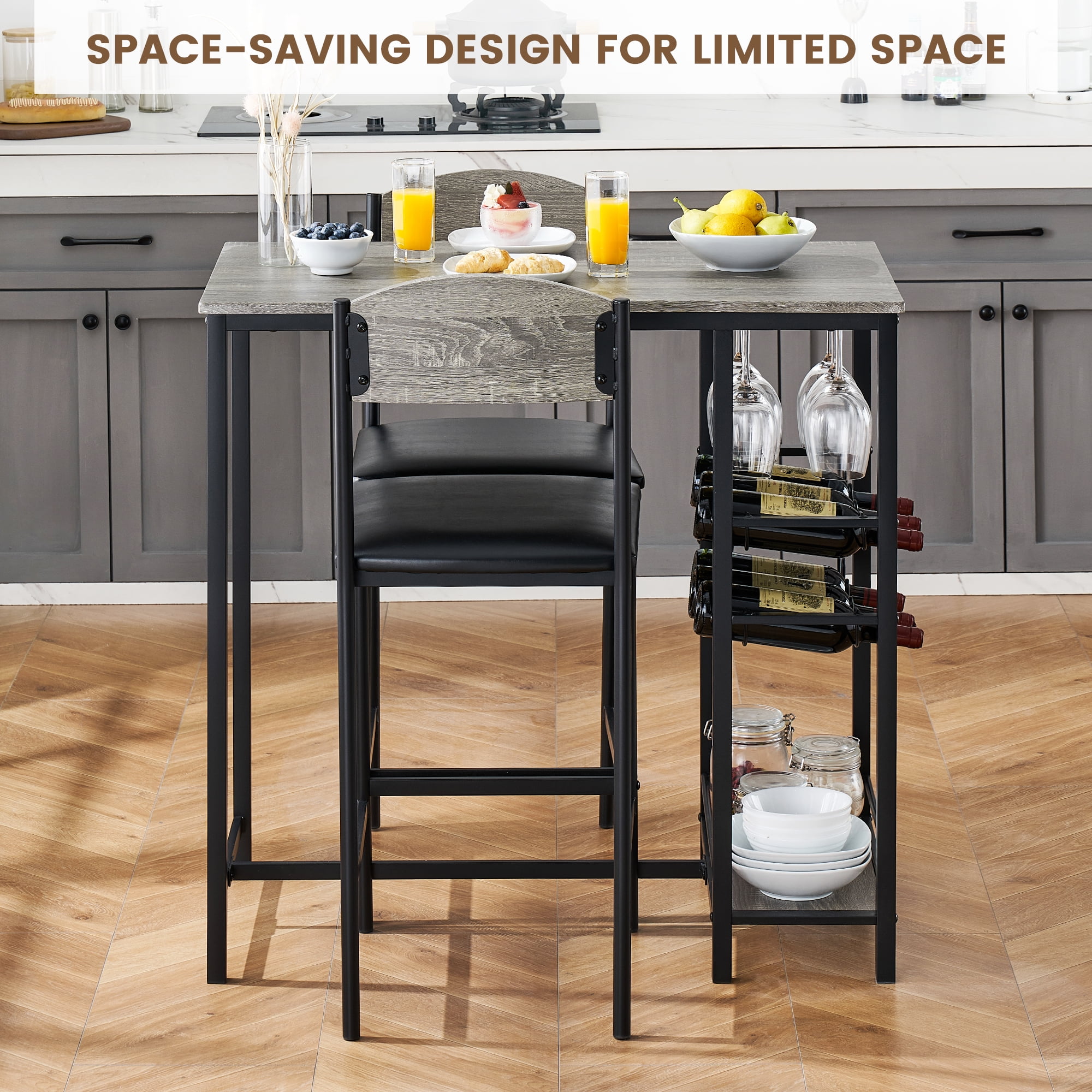 GAOMON Gray Bar Table and Chairs Set - Stylish Dining Solution for ...