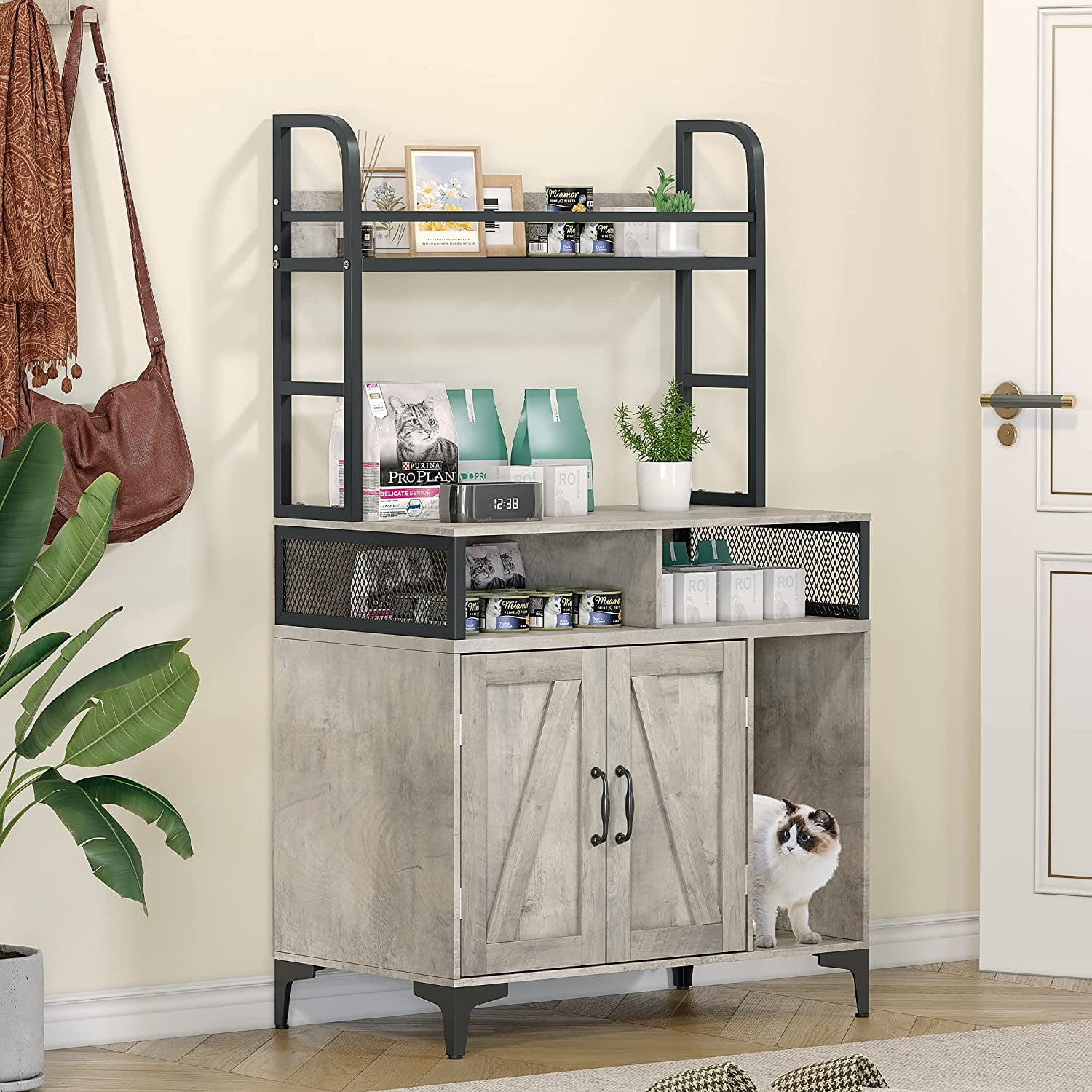 GAOMON Hidden Cat Litter Box Enclosure with Storage, Large Wooden ...