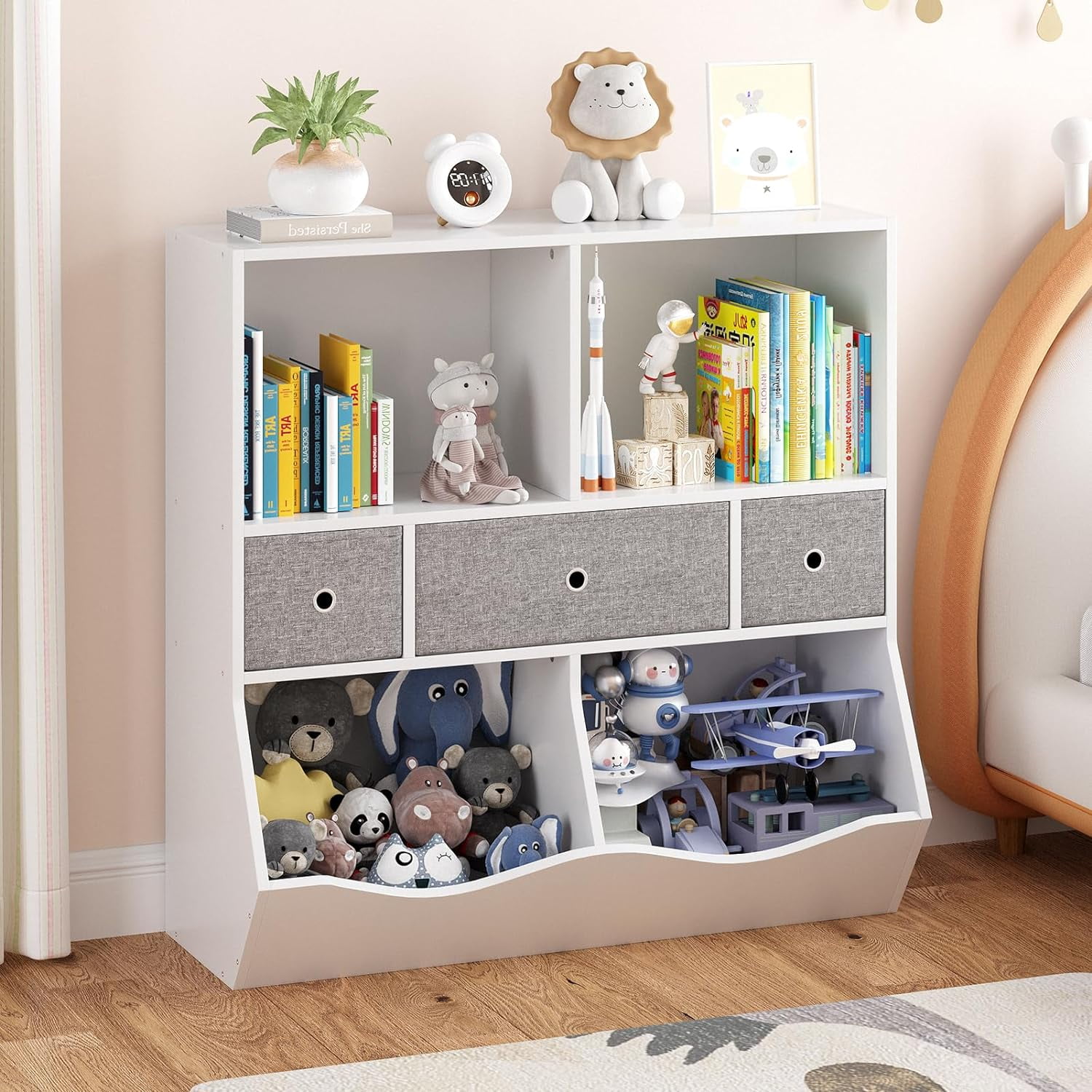 GAOMON Kids Toy Storage Organizer with 3 Drawers, 3-Tier Bookshelf and ...