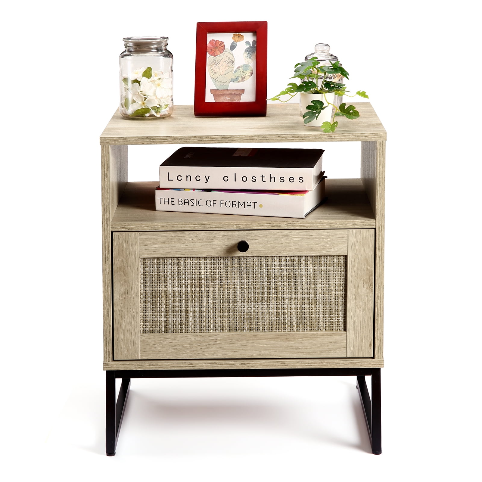 GAOMON Modern Rattan Side Table,Open Storage Compartment, With Flip-up ...