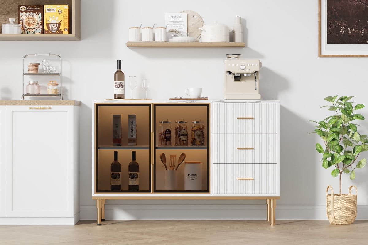 GAOMON Modern Wood Sideboard Buffet Cabinet,Fluted Sideboards Buffets ...