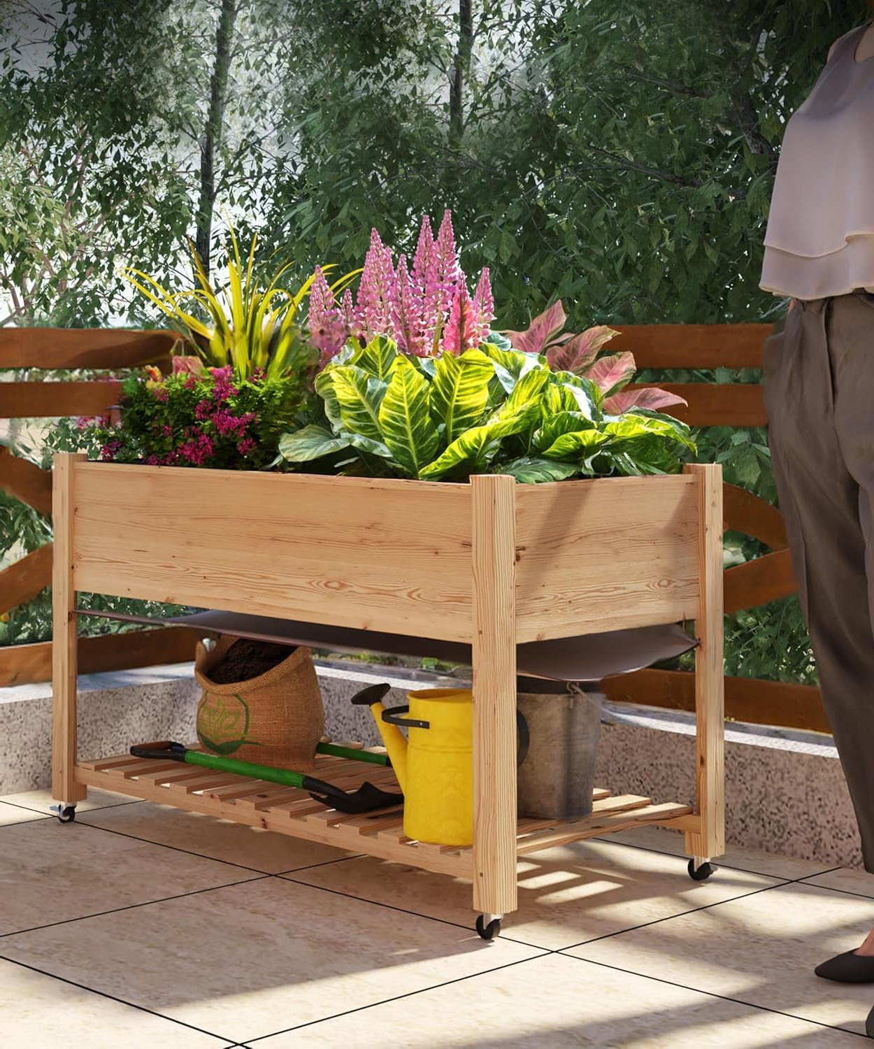 GAOMON Raised Garden Bed with Legs 48x24x30in, Mobile Elevated Wooden ...