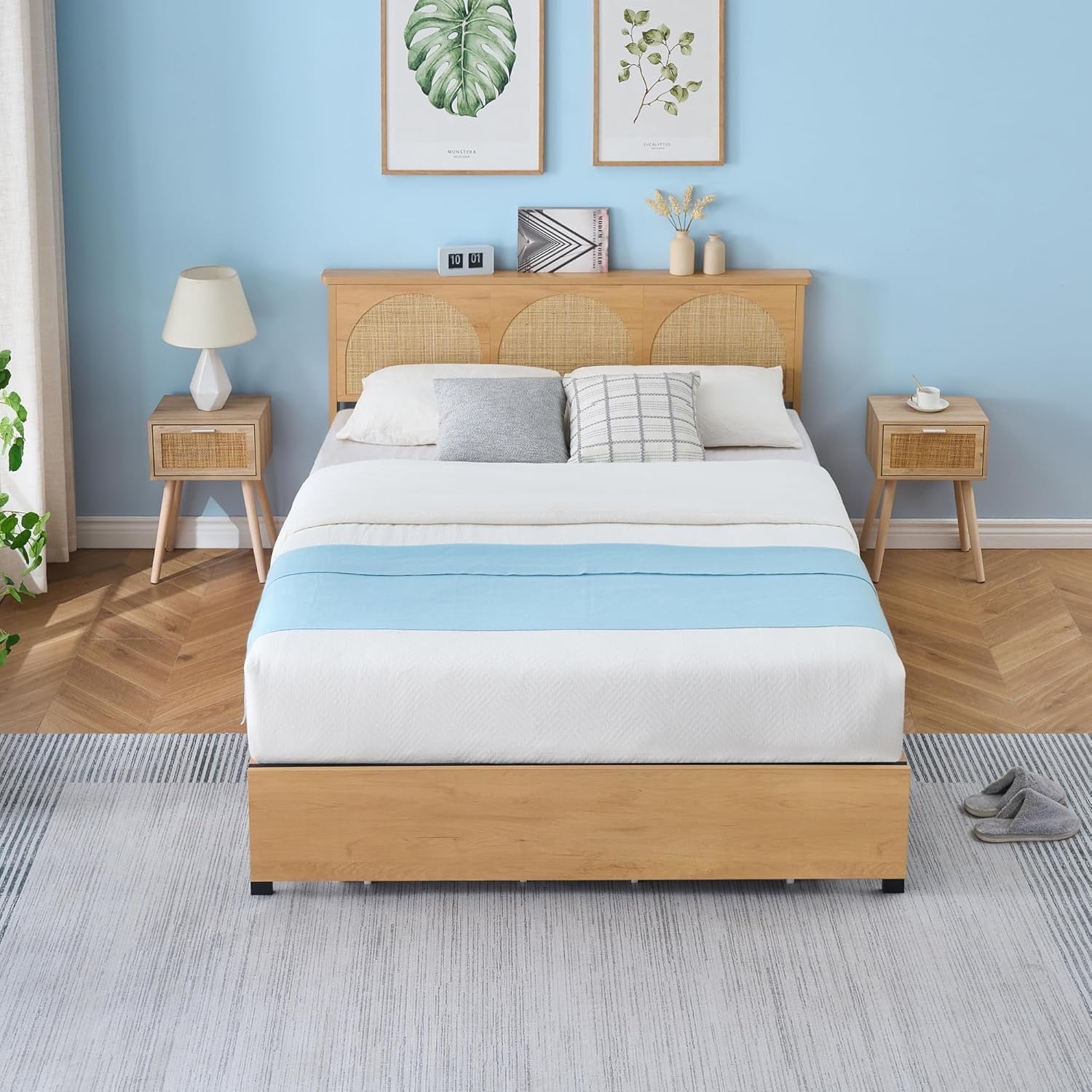 GAOMON Rattan Bed Frame Full Size - Natural Rattan Headboard, 2 Storage ...