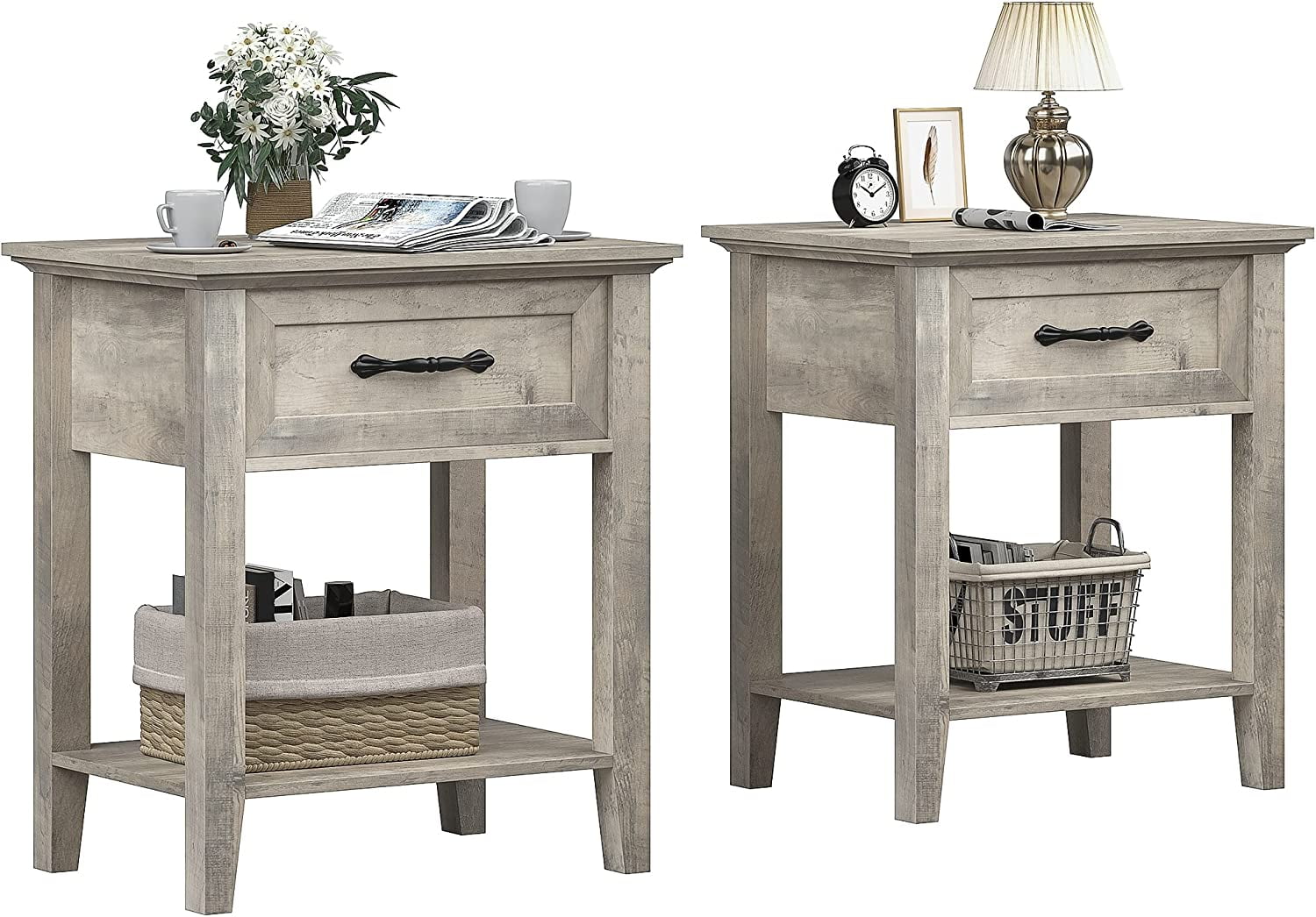 GAOMON Set of 2 End Table with Drawer, 2 Tier Bedside Table with ...