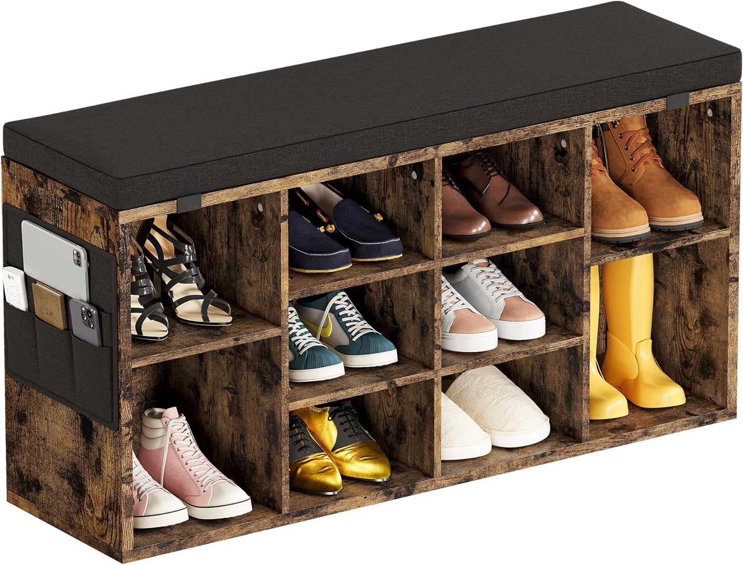 GAOMON Shoe Storage with Cushion, Cubby Shoe Rack with Adjustable Shelf ...