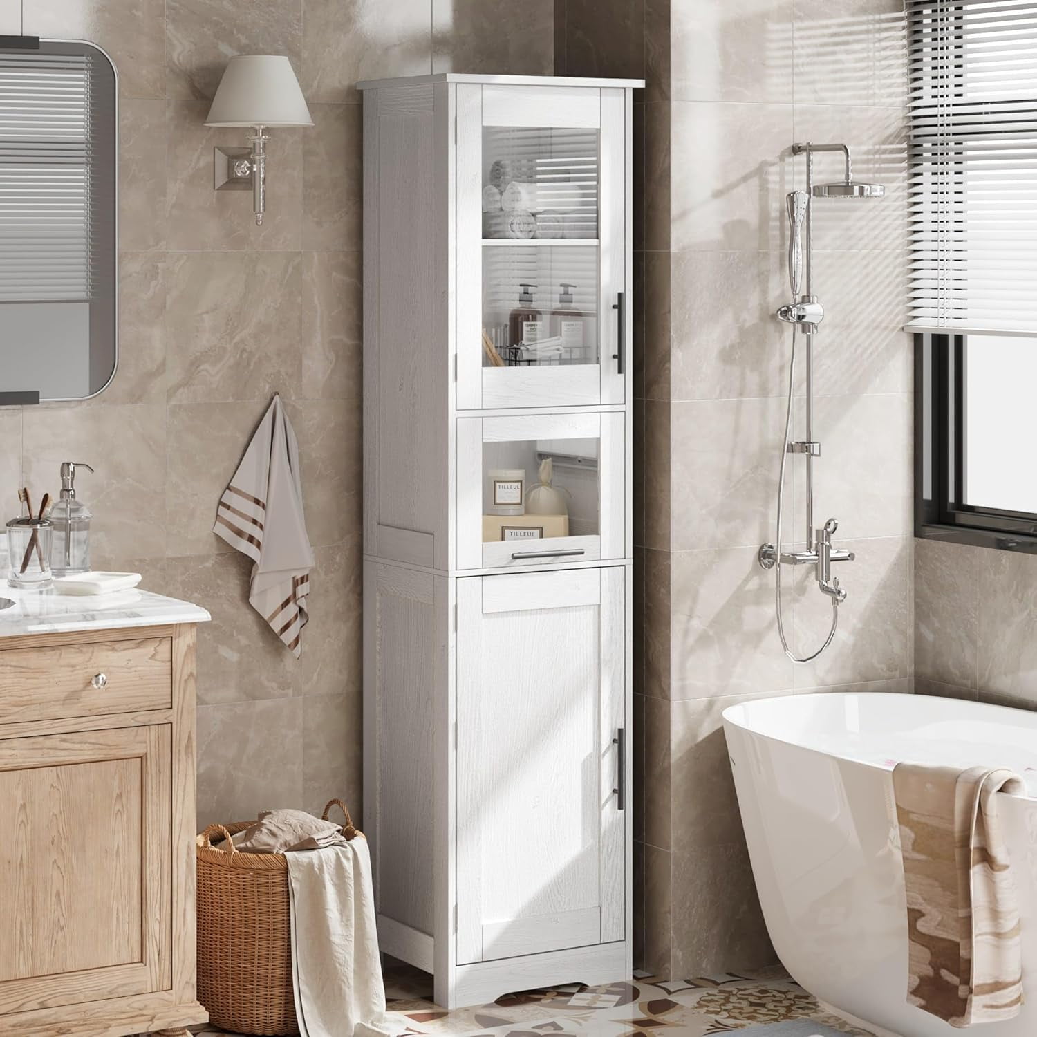 GAOMON Slim Bathroom Storage Cabinet, Tall Narrow Storage Cabinet with ...