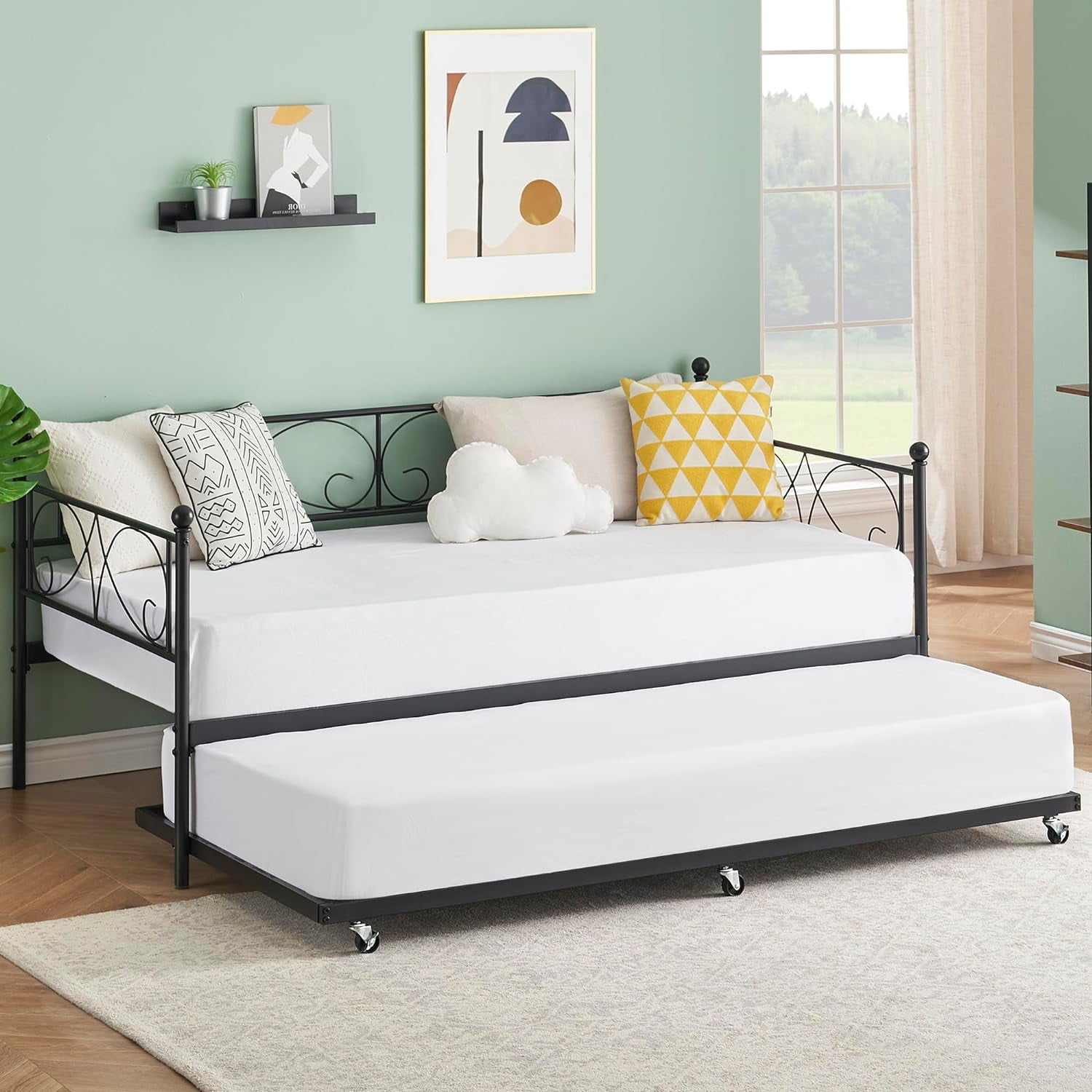 GAOMON Twin Day Bed with Trundle Bed Twin, Metal Daybed with Trundle ...
