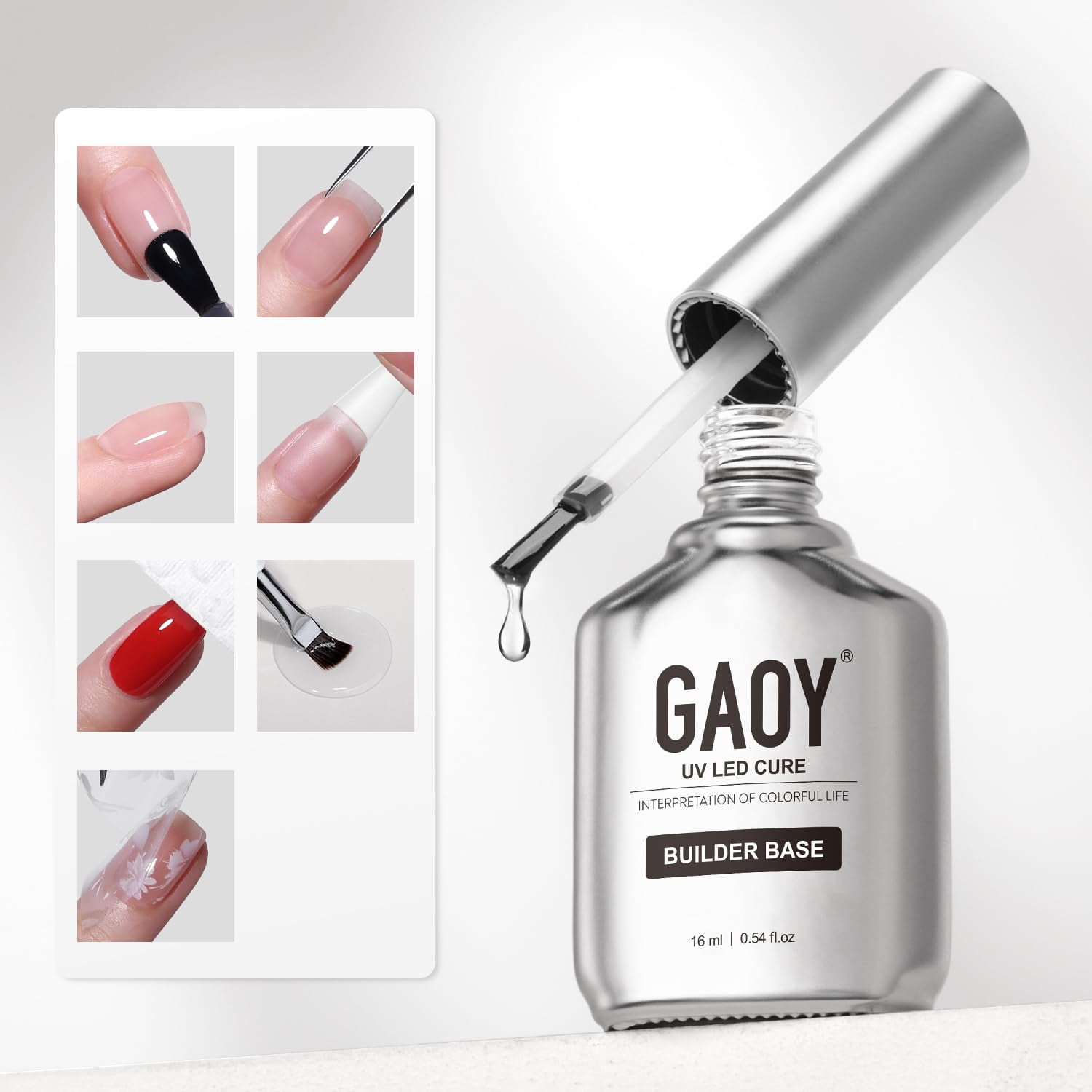 GAOY Clear Builder Gel for Nails, 16ml Rubber Base Builder Gel, Nail Strengthener in a Bottle ...