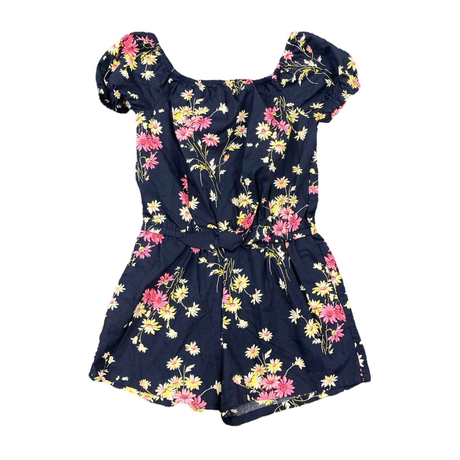GAP Girl's Soft Chambray Short Puff Sleeve One Piece Romper (Navy ...