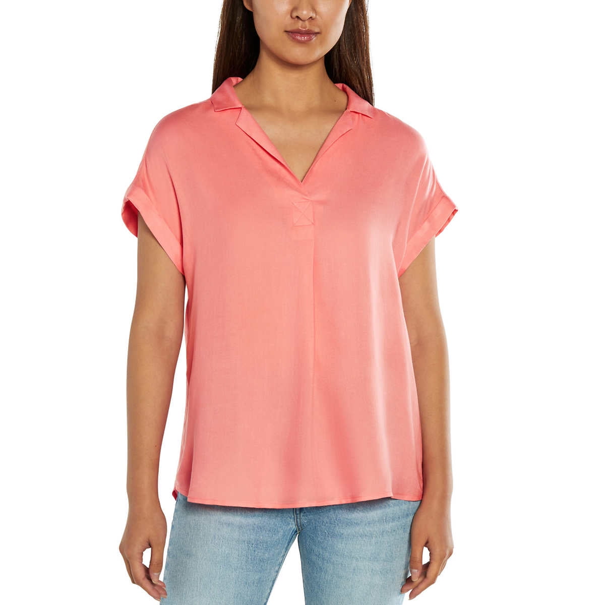 GAP Ladies' Popover Notched Collar Tacked Cuffs Blouse, Pink Small ...