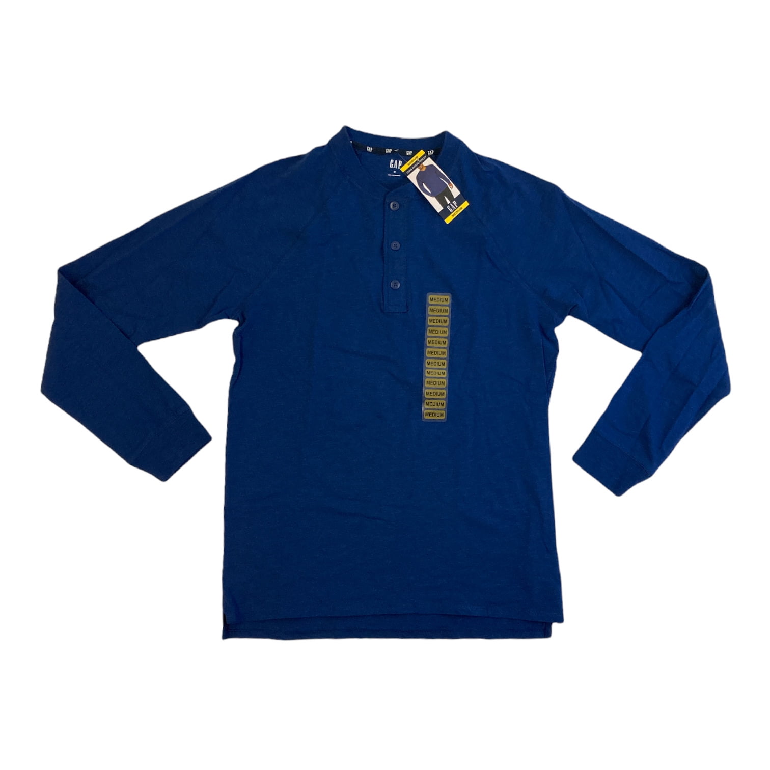 GAP Men's 100% Cotton Long Sleeve 3 Button Henley Shirt (Navy Peony, S ...