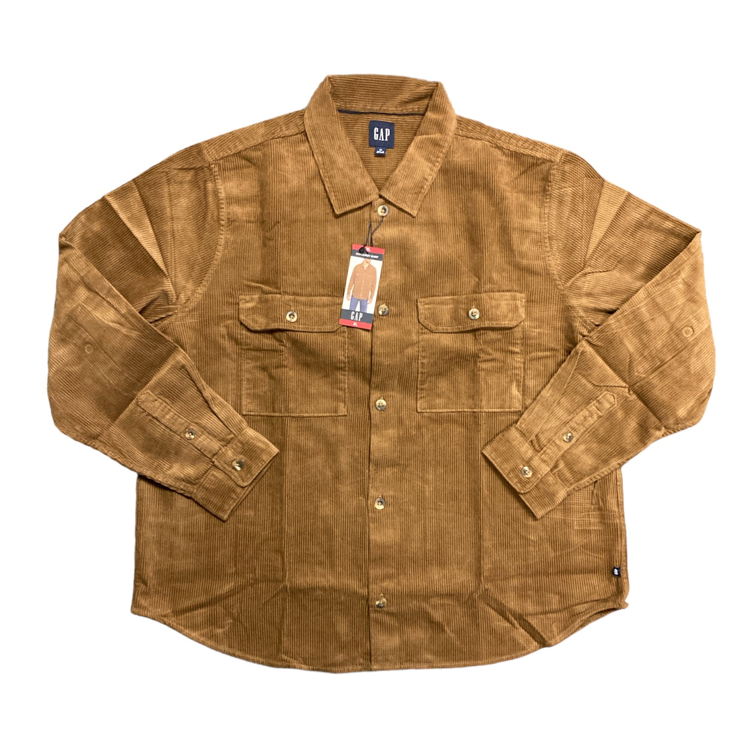 GAP Men's Long Sleeve Button Up Collared Corduroy Shirt (Ermine, XXL ...