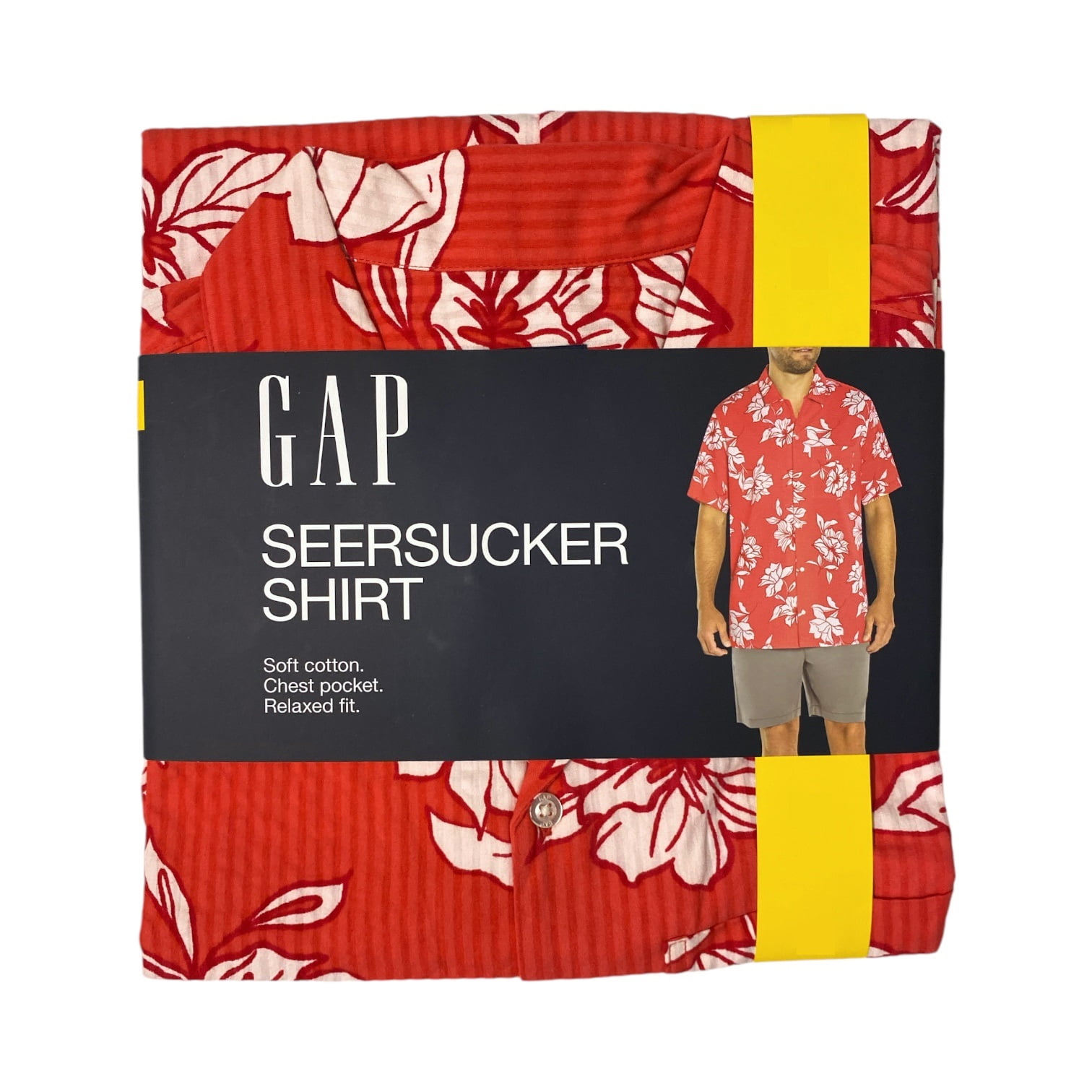 GAP Men's Soft Short Sleeve Relaxed Fit Seersucker Button Up Shirt (Cayenne Flower Fill, XL ...