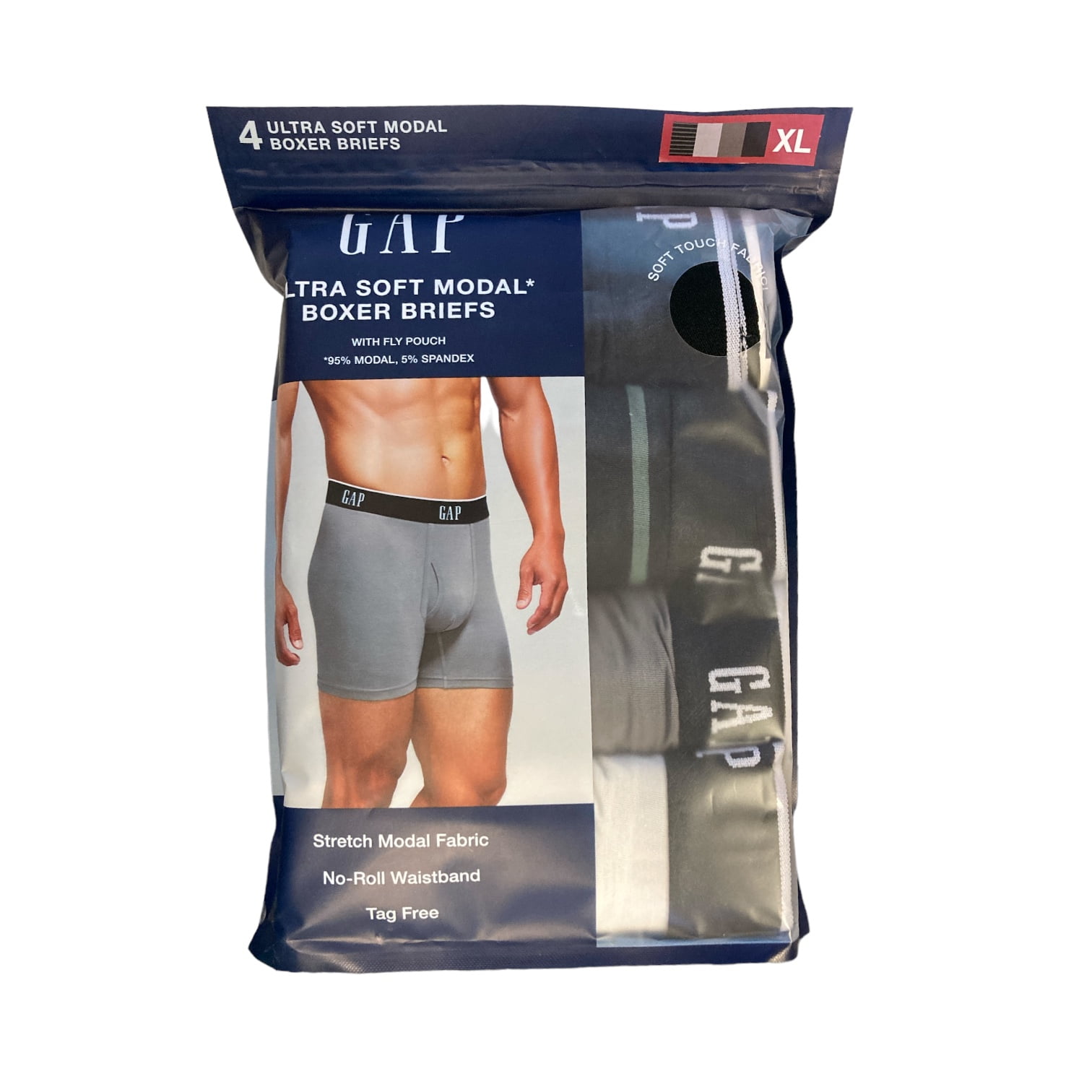 GAP Men's Ultra Soft Stretch Modal No Roll Waistband Boxer Briefs, 4 ...