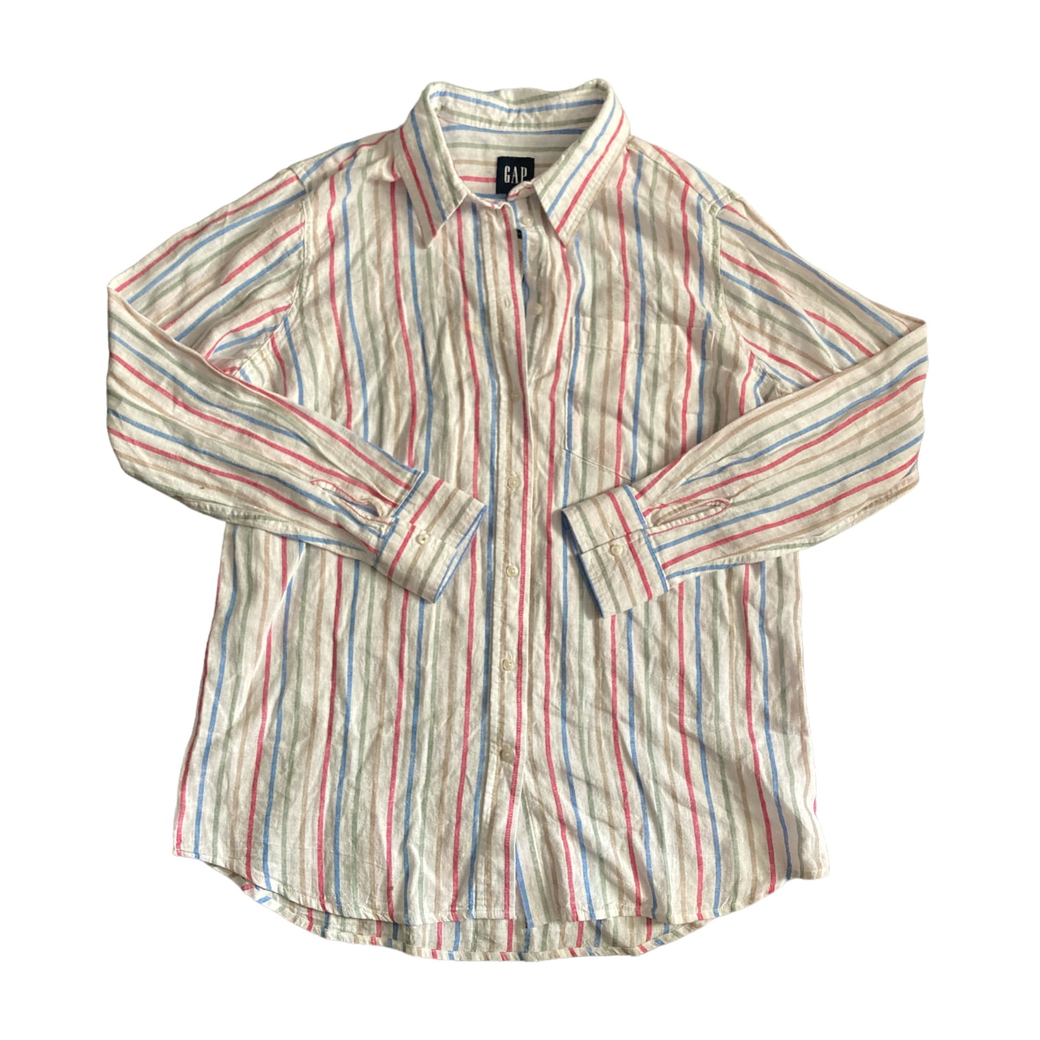 GAP Women's Long Sleeve Relaxed Fit Linen Collared Button Down Top ...