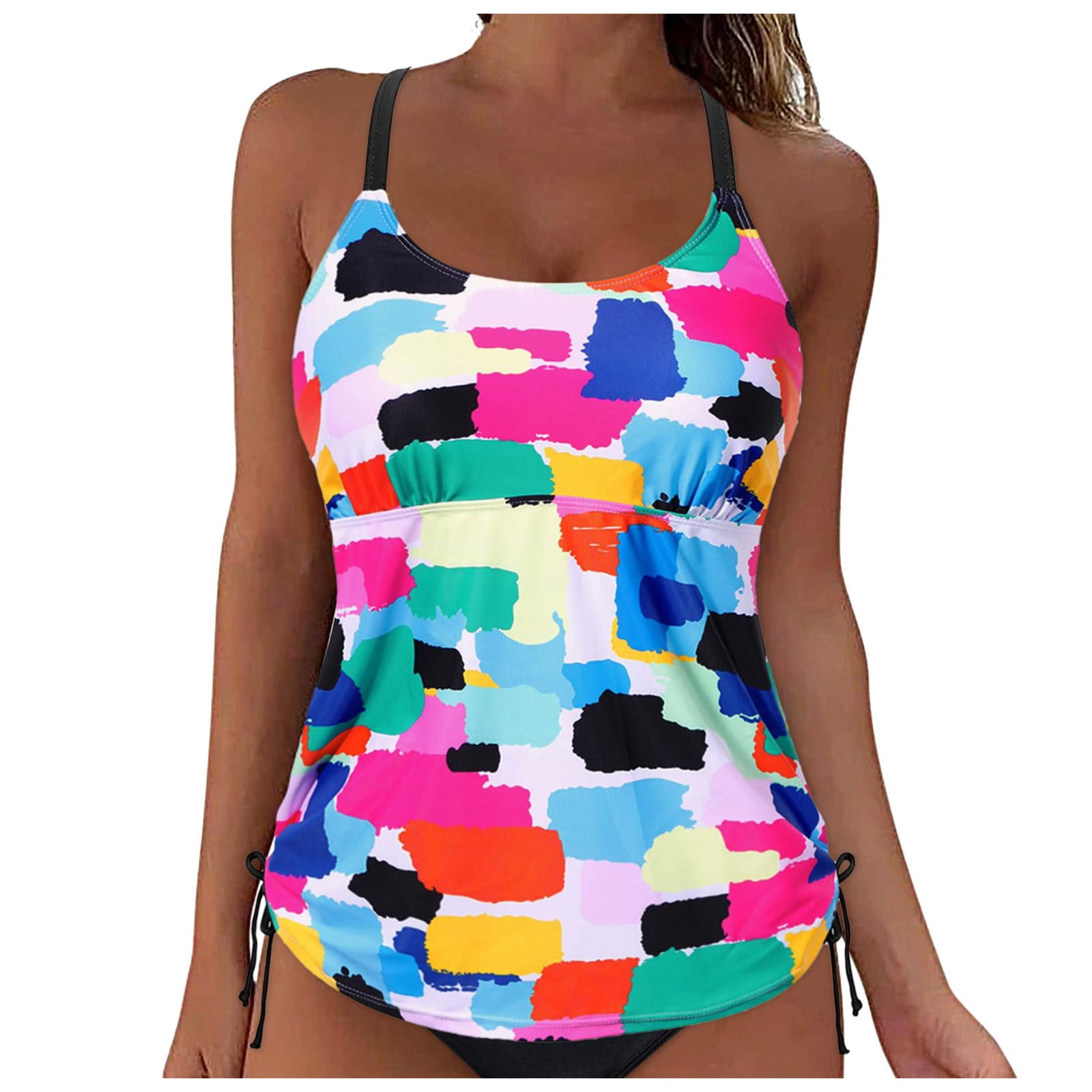 GAQLIVE Women Tankini Tops Swim Padded Swimsuit Top Split Lace Up ...