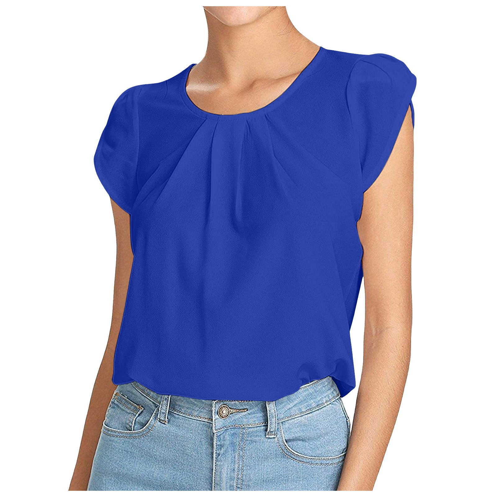 Gaqlive Womens Summer Tops T Shirts Fashion Casual Round Neck Solid