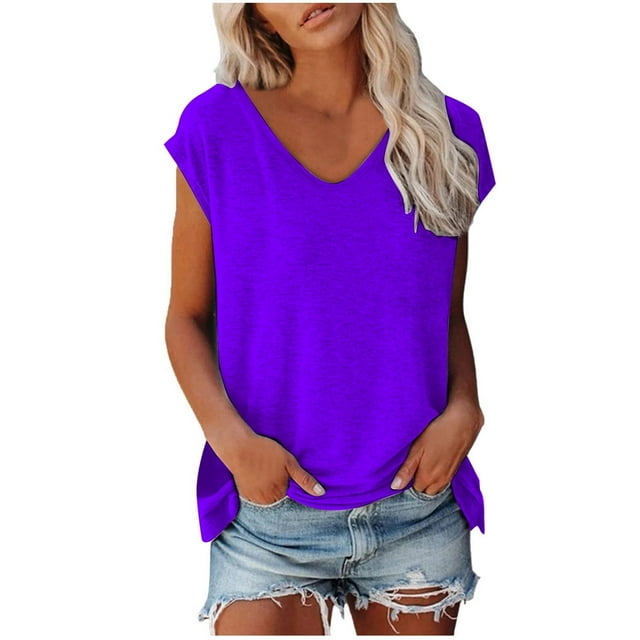 Gaqlive Womens T Shirts Summer Fashion Casual V Neck Low Neckline Ultra