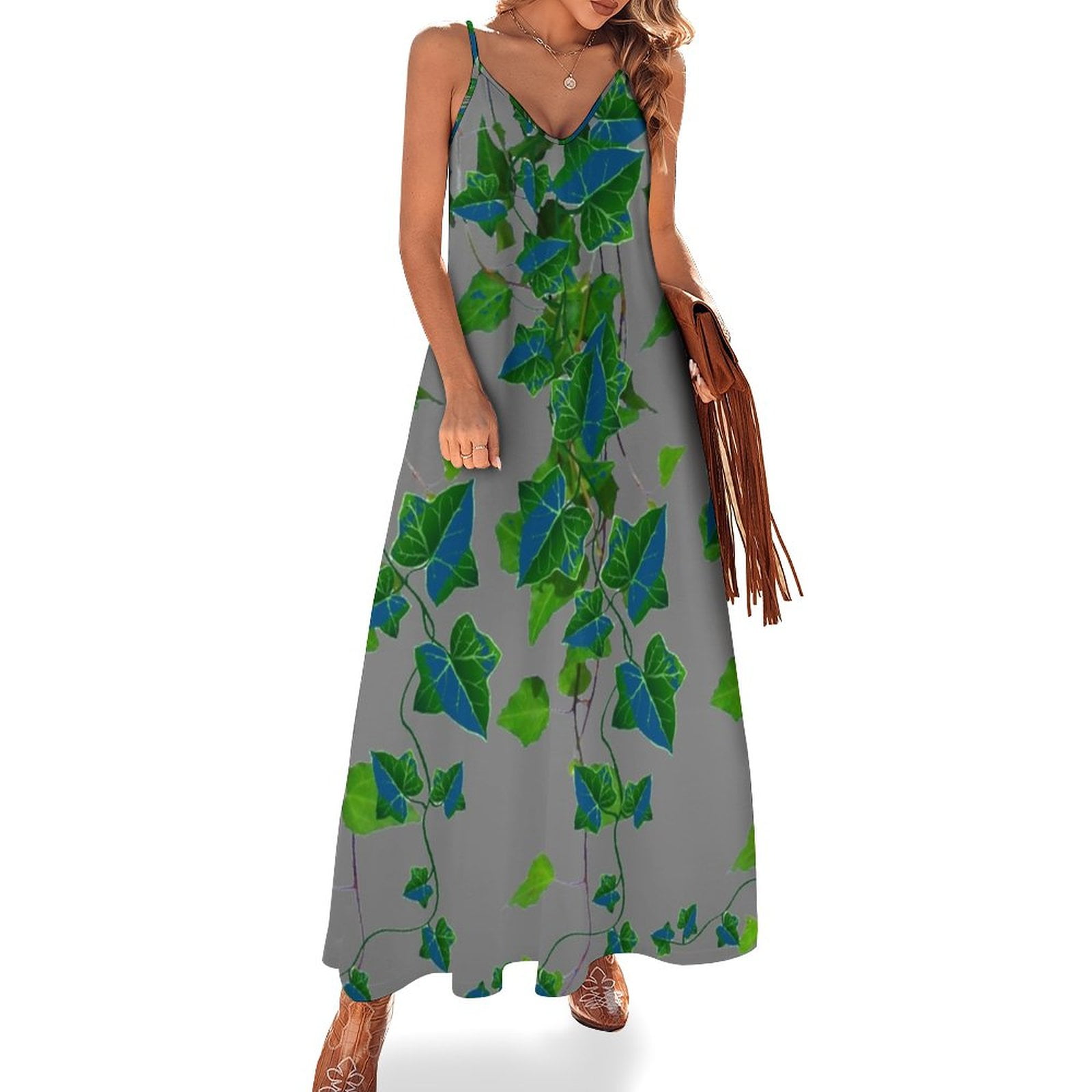 GARDEN ART BLUE-GREEN TRAILING IVY HOUSE PLANTS Sleeveless Dress Summer dresses for women prom ...