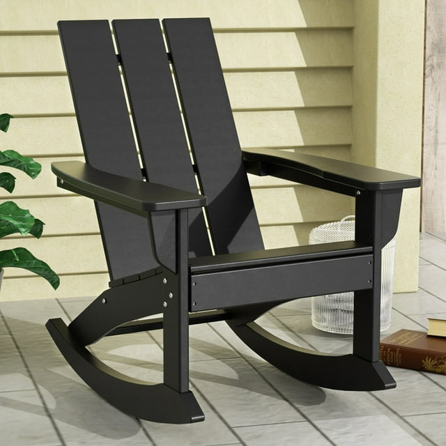 GARDEN Modern Plastic Outdoor Rocking Chair for Patio Porch, Black ...