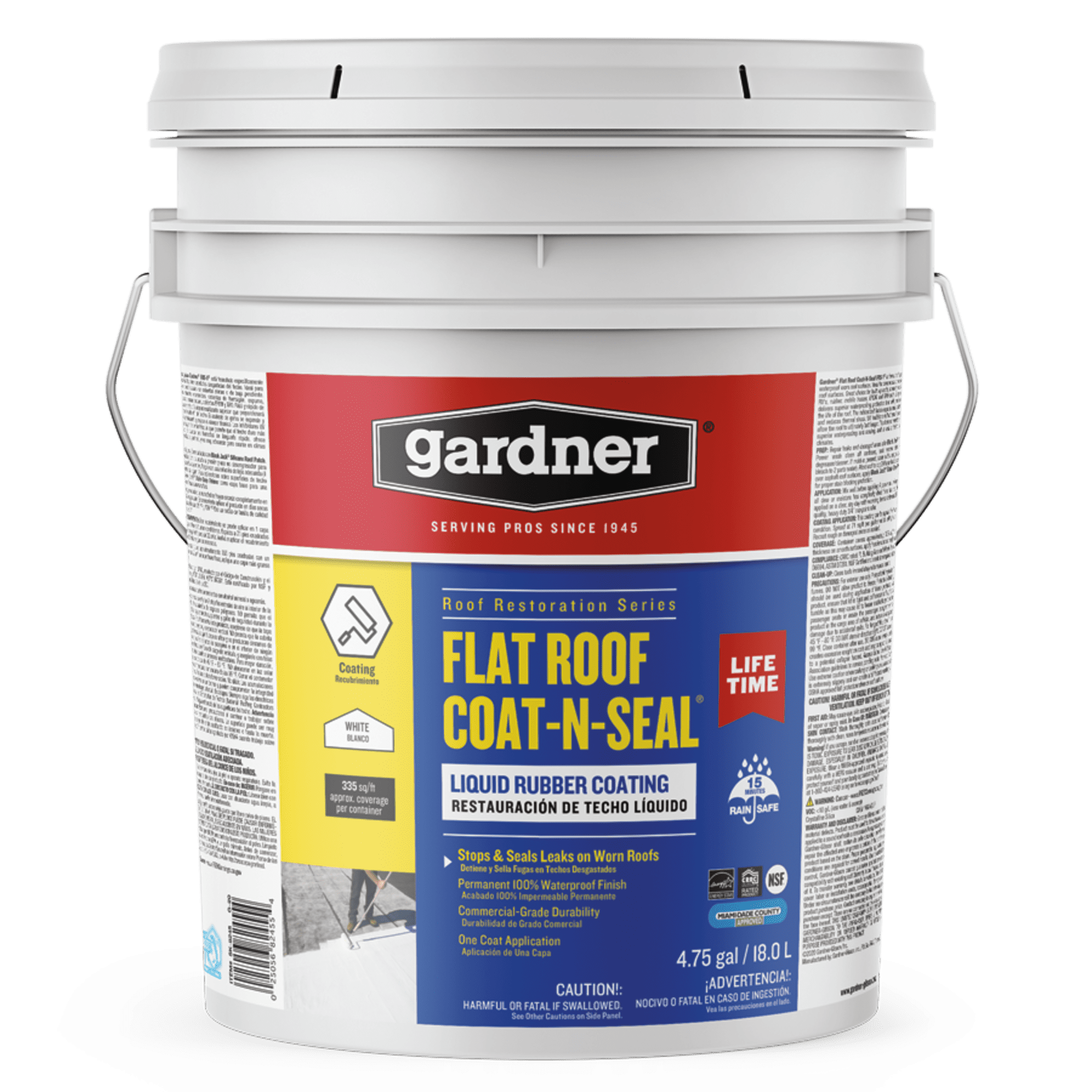 GARDNER Flat Roof Coat-N-Seal Liquid Rubber Coating, White, 5 Gallon ...