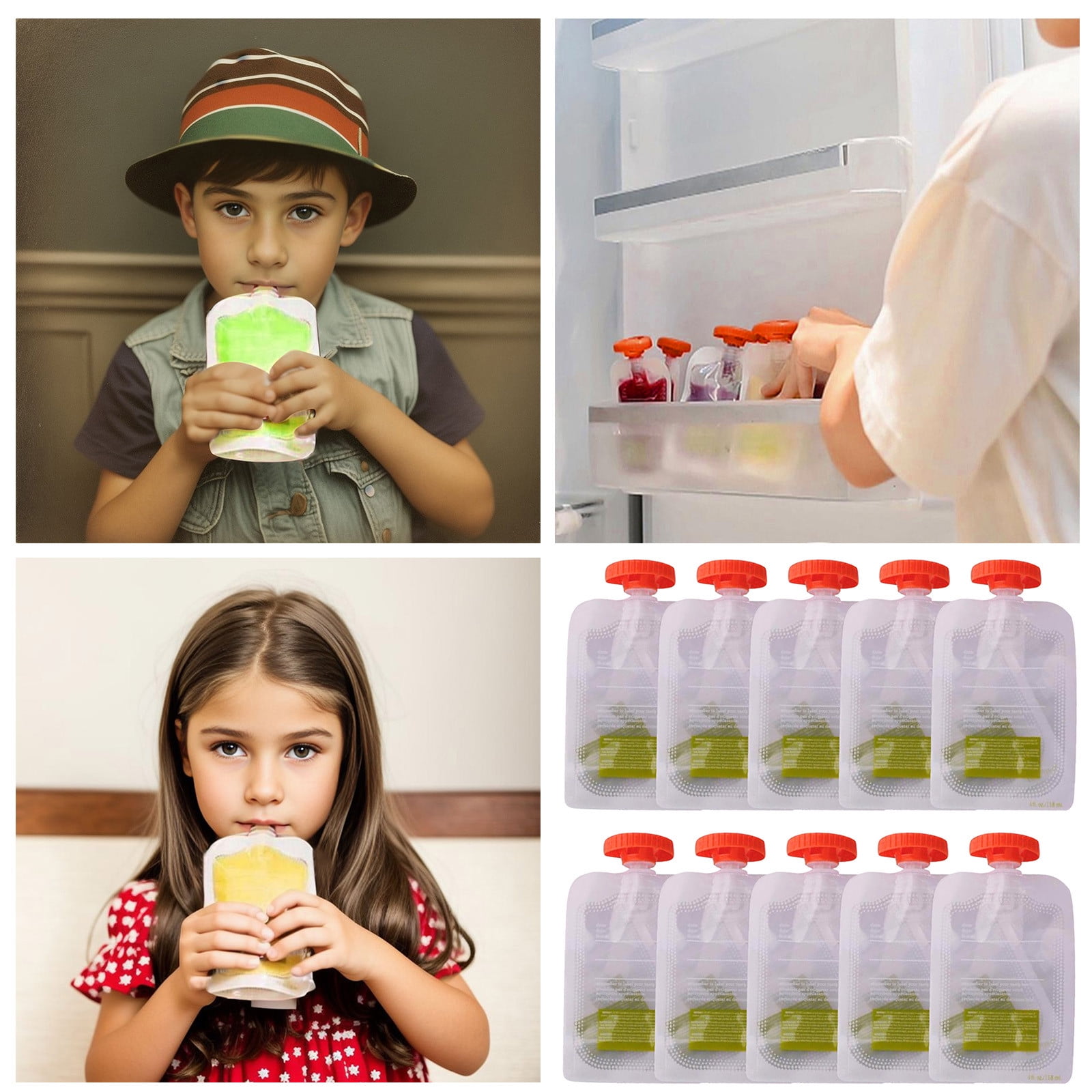 GARENAS 10pcs Reusable Baby Food Pouches Stage 2 Baby Food Storage ...