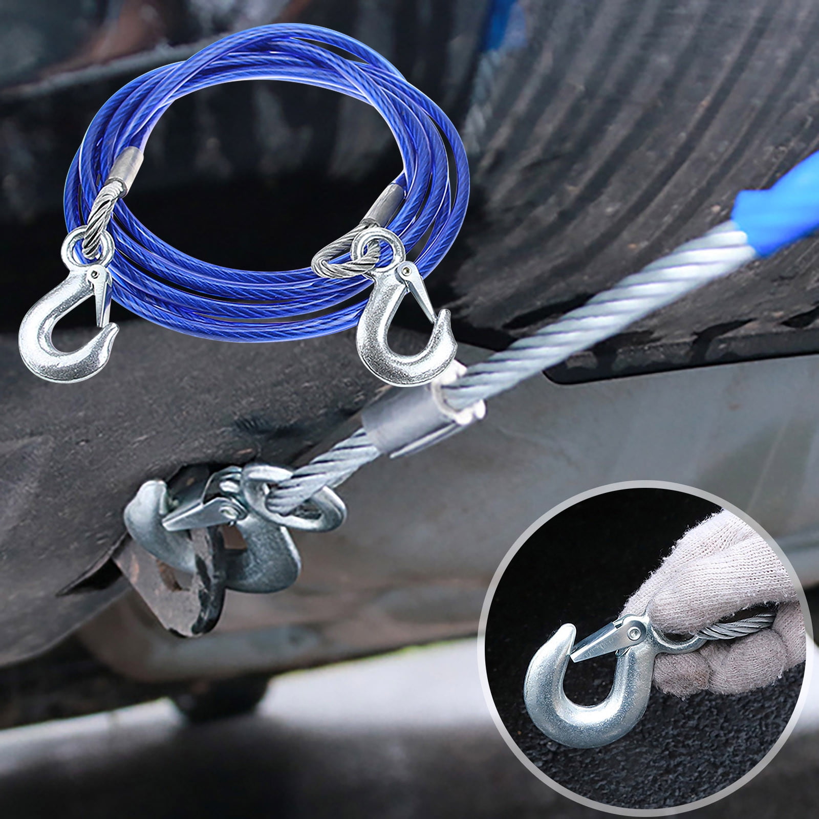 GARENAS Car Vehicle Boat Steel Wire Tow Rope Emergency Steel Tow Cable ...