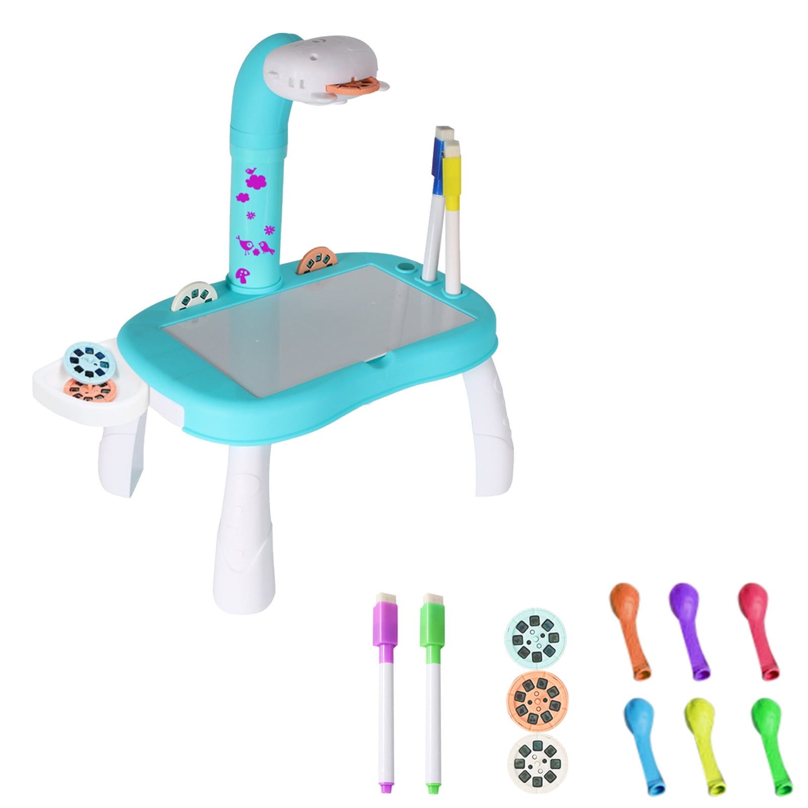 GARENAS Child Smart Projector Desk with Light & Music Learning Painting ...