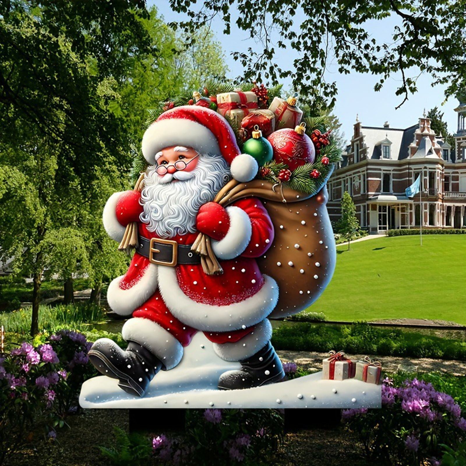 GARENAS Christmas Santa Ground Stake Insert Art Garden Decoration ...