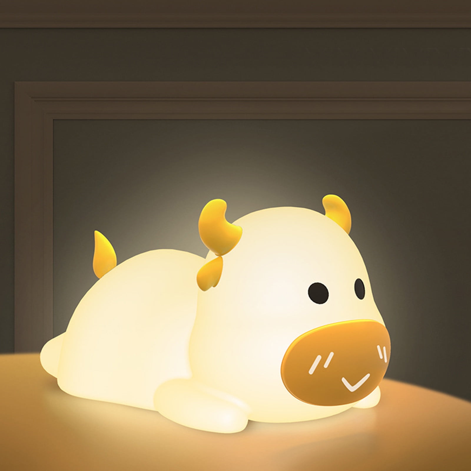 GARENAS Cute Cow Night Light Portable Silicone Animal Lamp for Bedroom ...