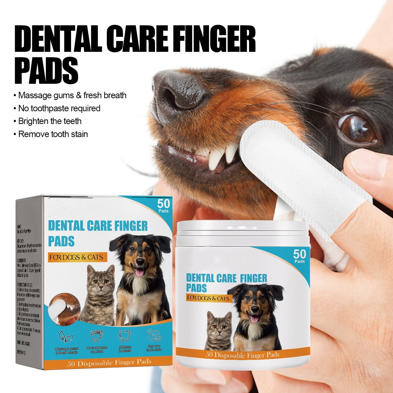 GARENAS Dog Teeth Cleaning Wipes Pet Finger Wipes for Dogs Pet Oral ...