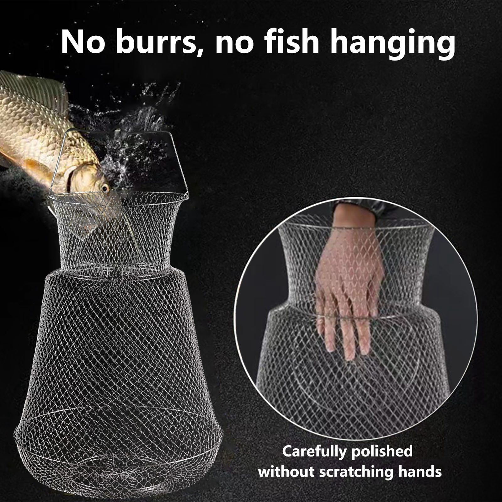 GARENAS Hanging Folding Stainless Steel Fish Net Fish Net Bag Fishing ...