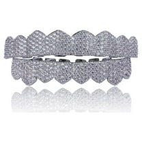 Saintda Real Mouth Diamond Tooth Grillz Set, Top & Bottom, Silver, AAA ...
