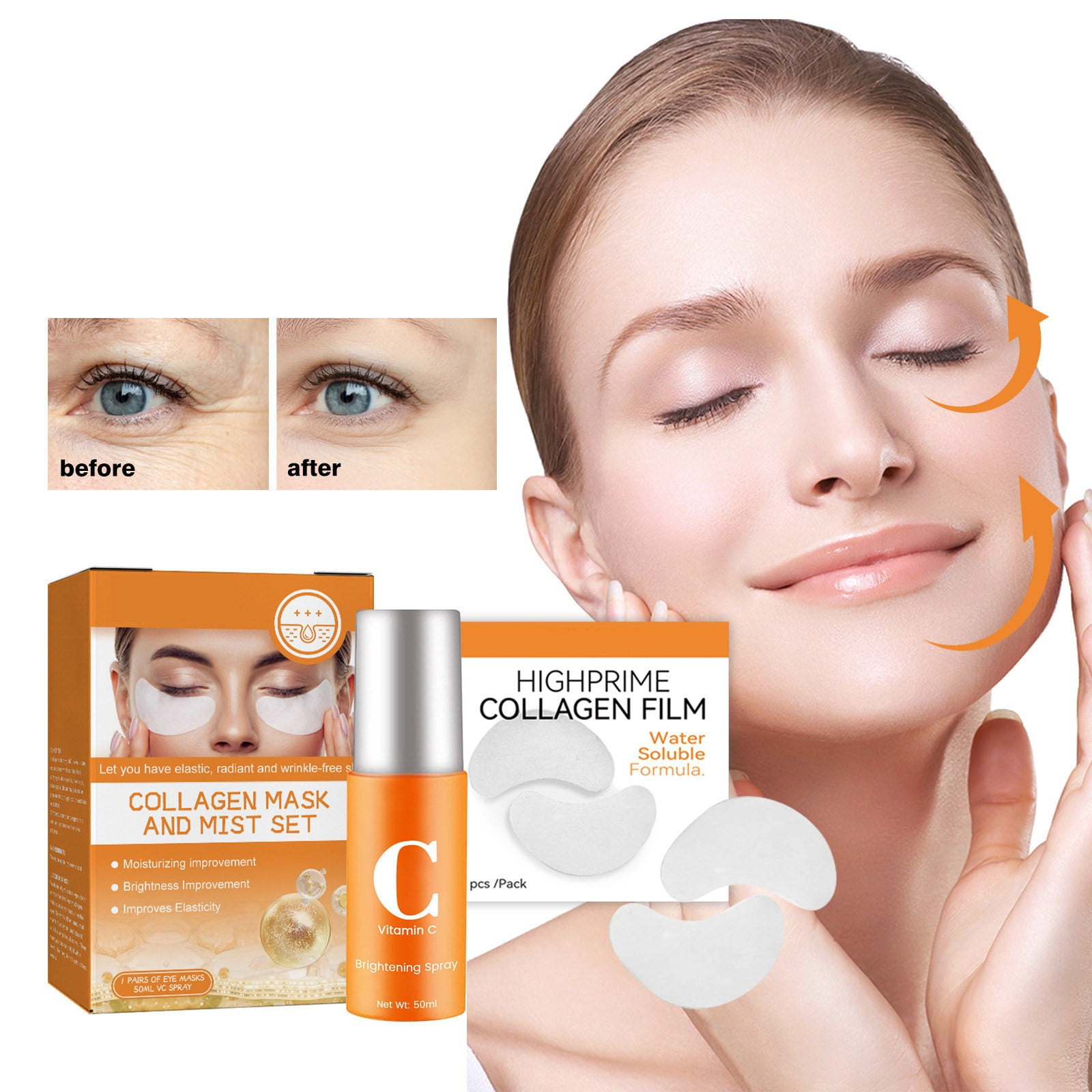 GARENAS Korean Collagen Face Mask Collagen Eye Spray Set Reverse Age ...