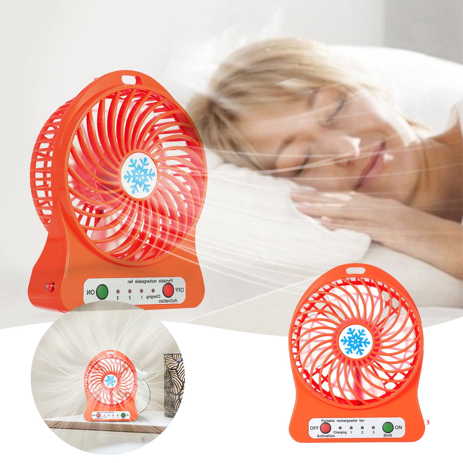 GARENAS Portable Rechargeable LED Light Fan Mini Desk USB Charging Air ...