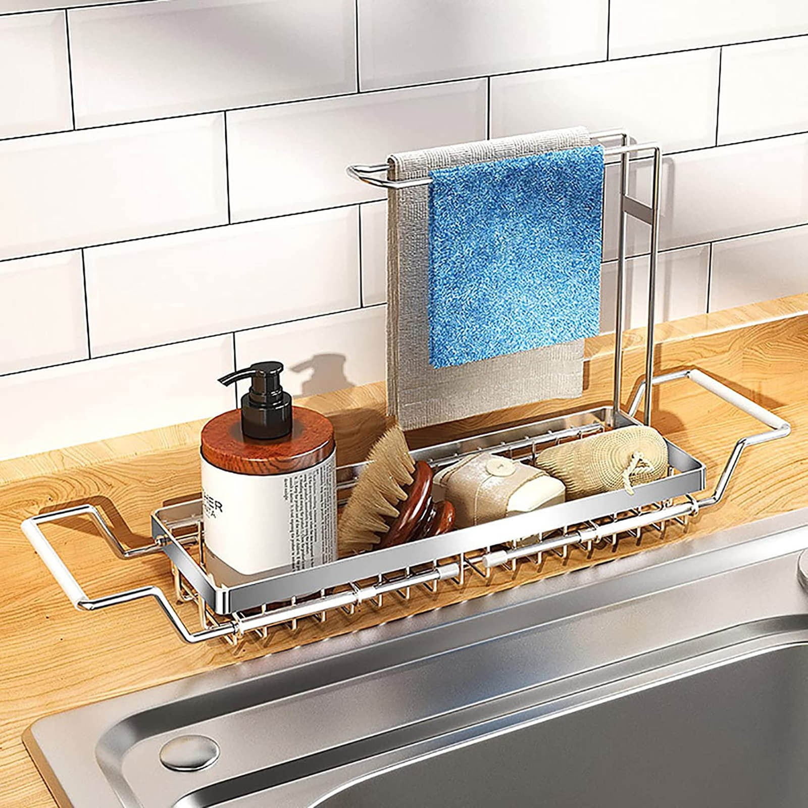 GARENAS Retractable Sponge Drain Rack Kitchen Drain Rack Table Cloth ...