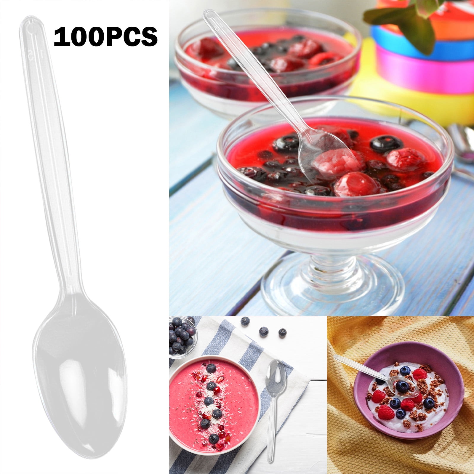 GARENAS Serving Spoons Disposable Spoon Transparent Takeout Packaging ...