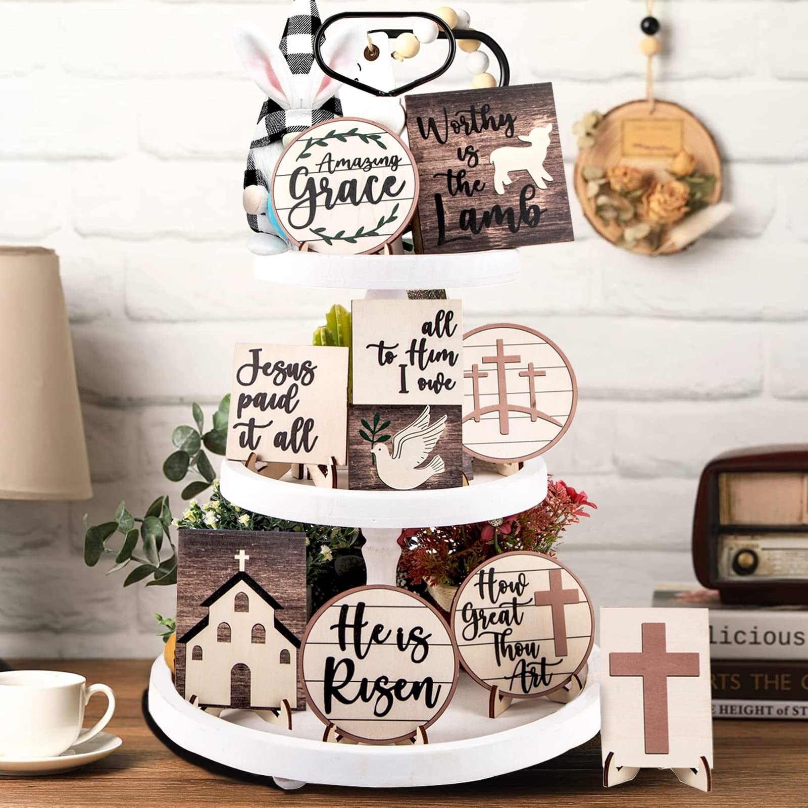 GARENAS Tiered Tray Decor Christians Easter Tiered Tray Decor He Is ...
