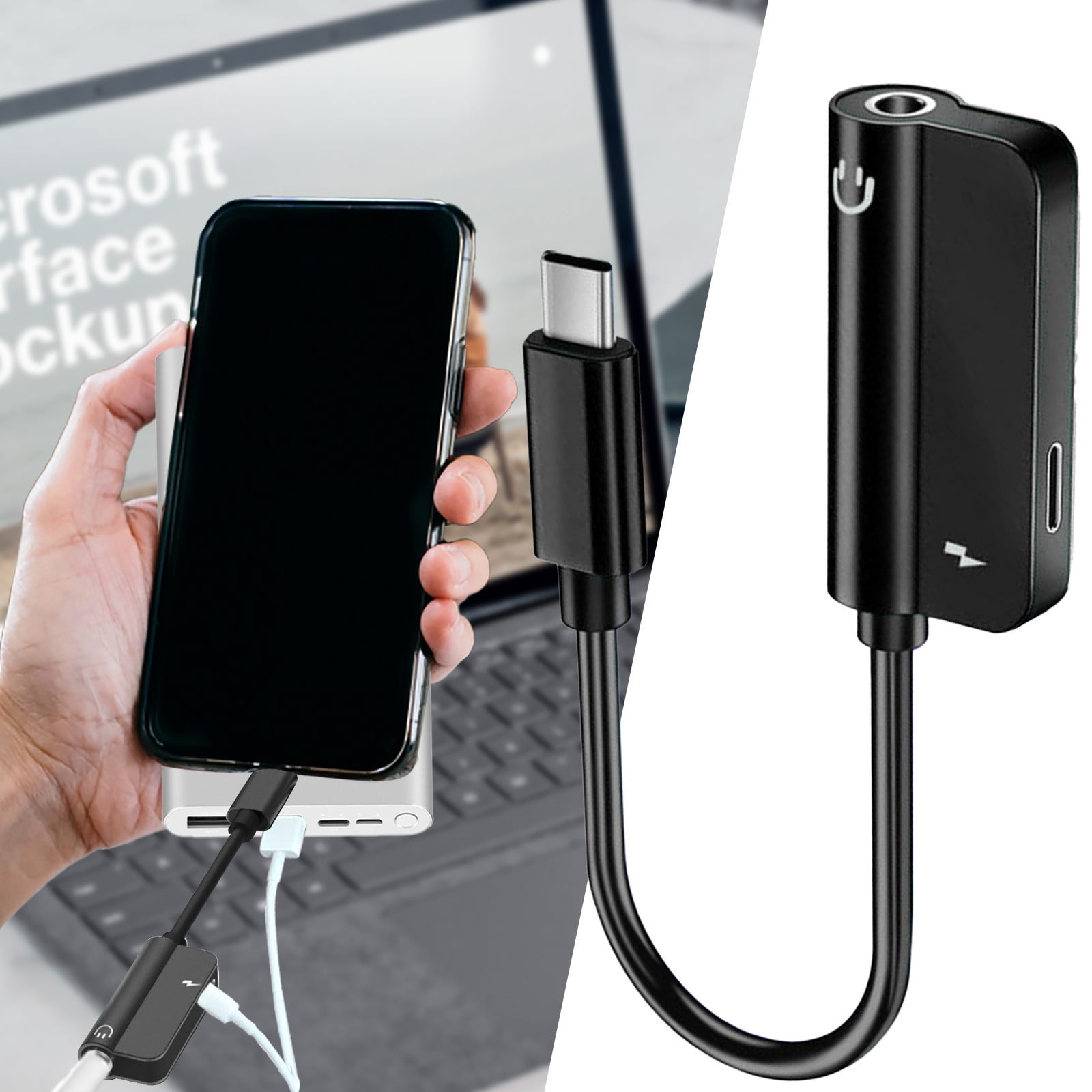 GARENAS USB C Headphone Jack Adapter 2 in 1 USB Type C to Hi Res 3.5mm ...