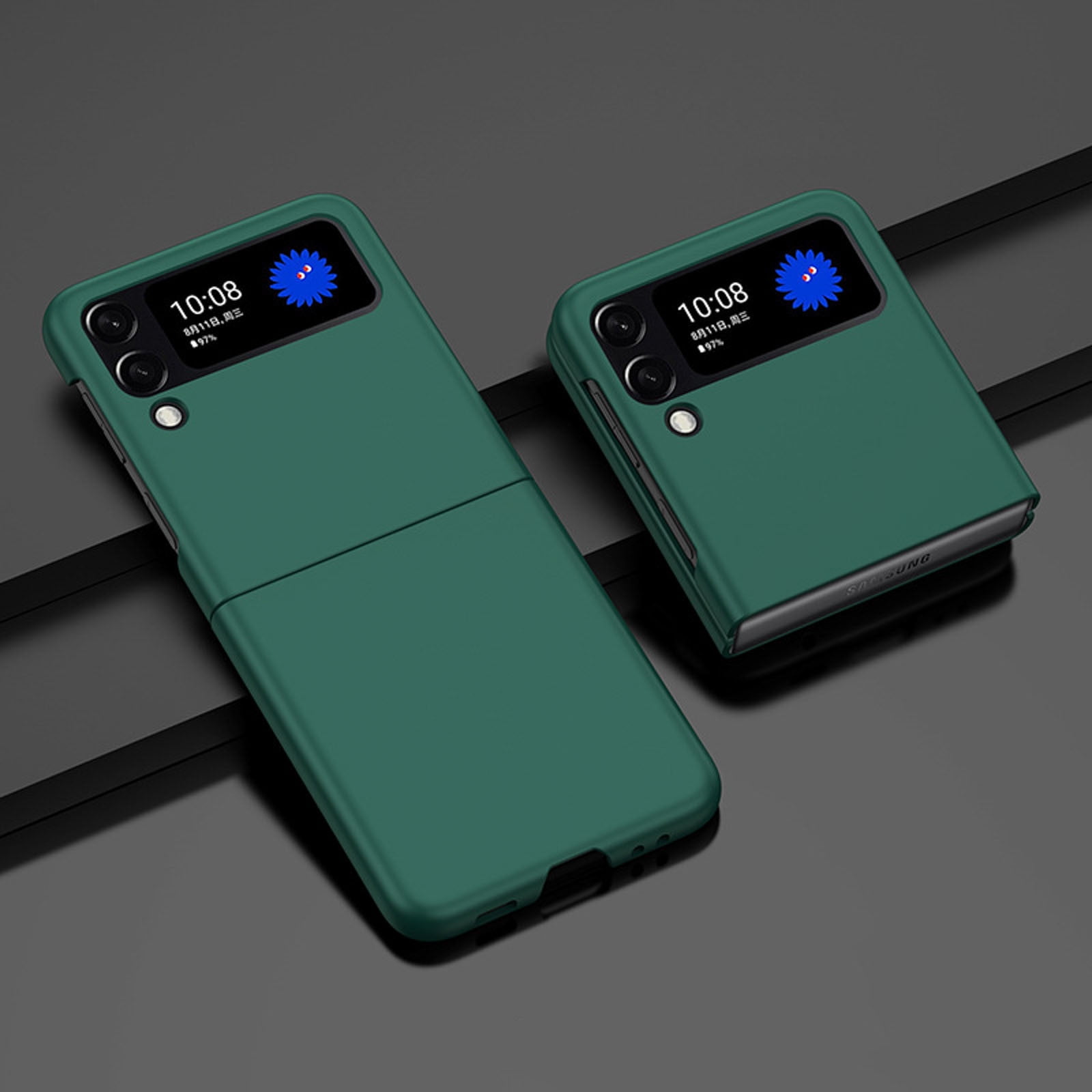 Garenas For Galaxy Z Flip 3 5g Cover With Hinge Shockproof Folding Plain Hard Pc Case