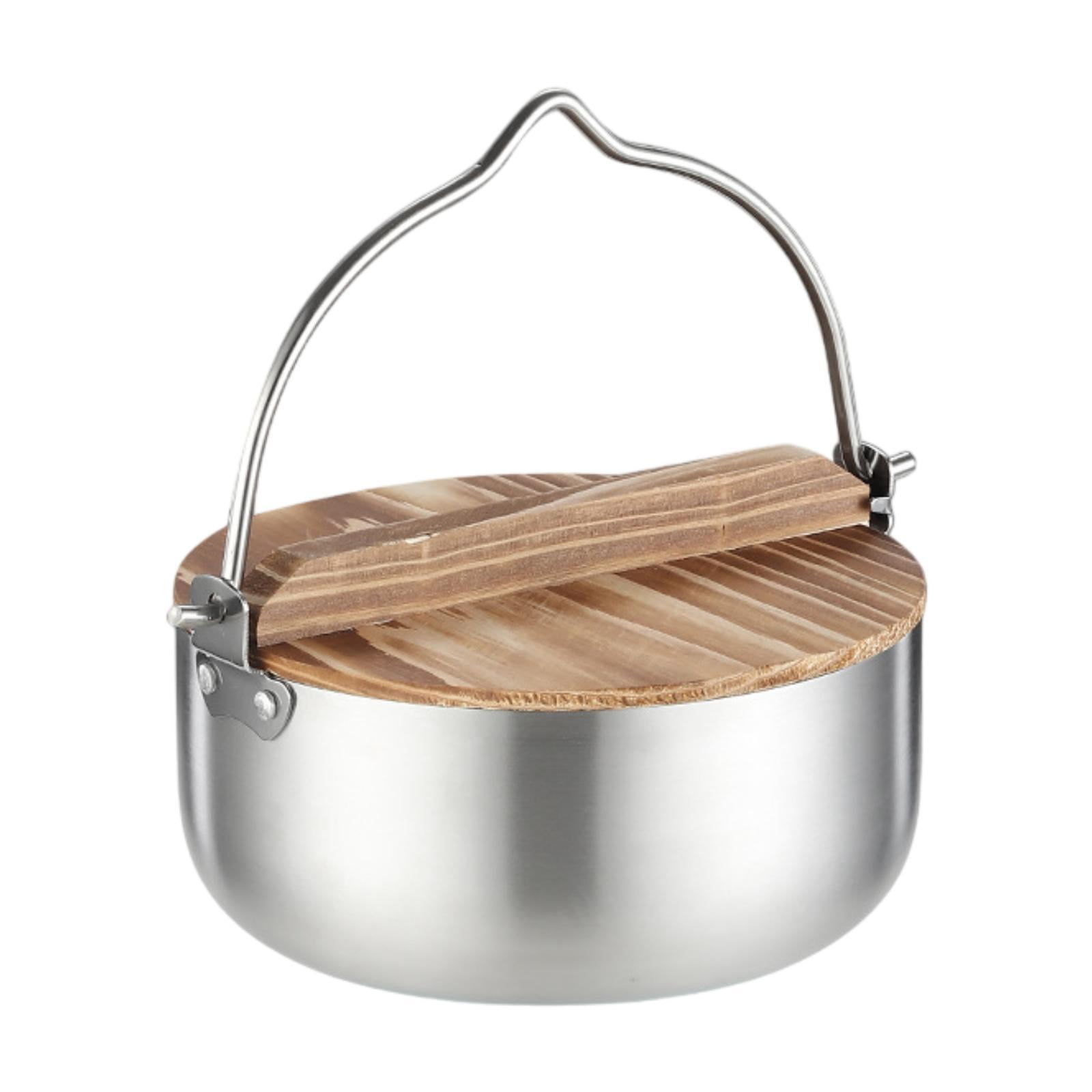GARENDE Camping Cooking Pot Reusable Portable with Wood Lid for Camping ...